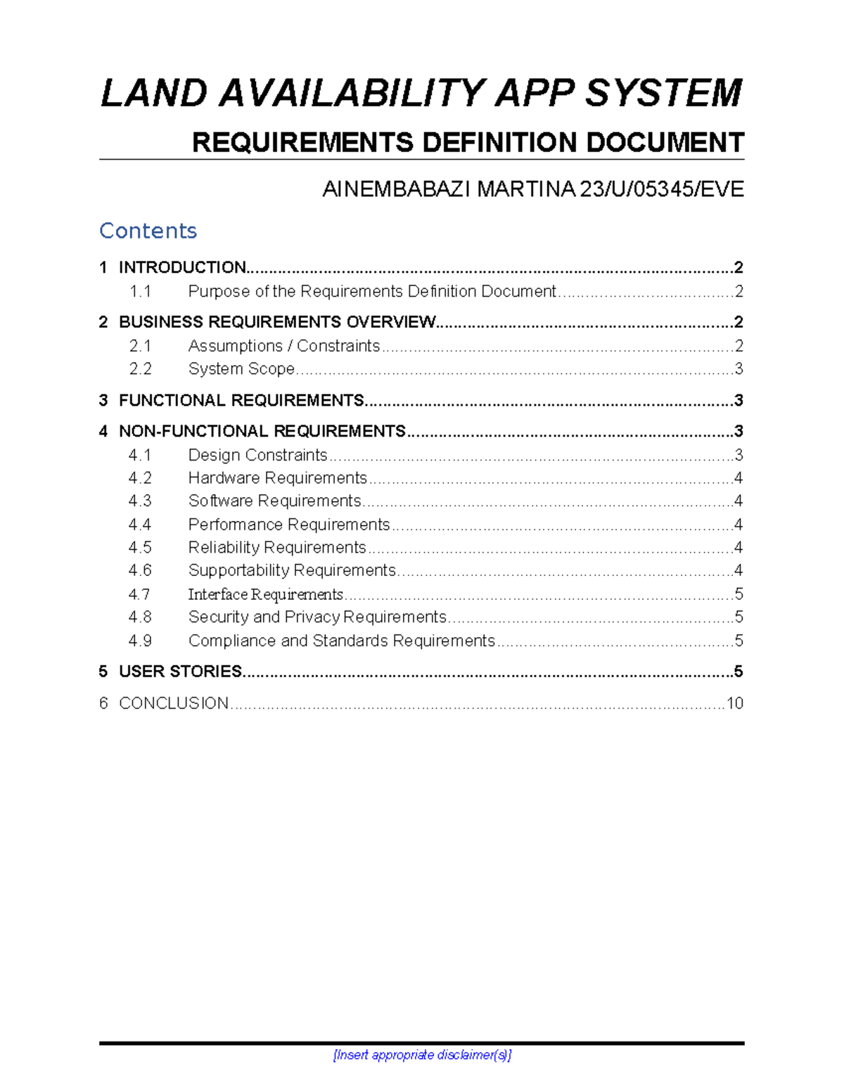 LAND AVAILABILITY APP SYSTEM REQUIREMENTS DEFINITION DOCUMENT (NF019 ...
