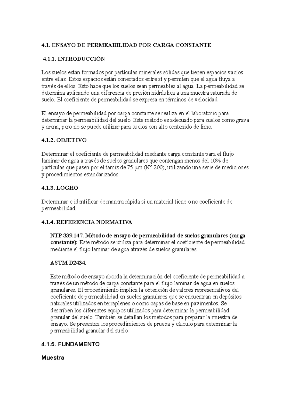 Laboratorio 4 - Ensayo de Permeabilidad por Carga Constante - Studocu