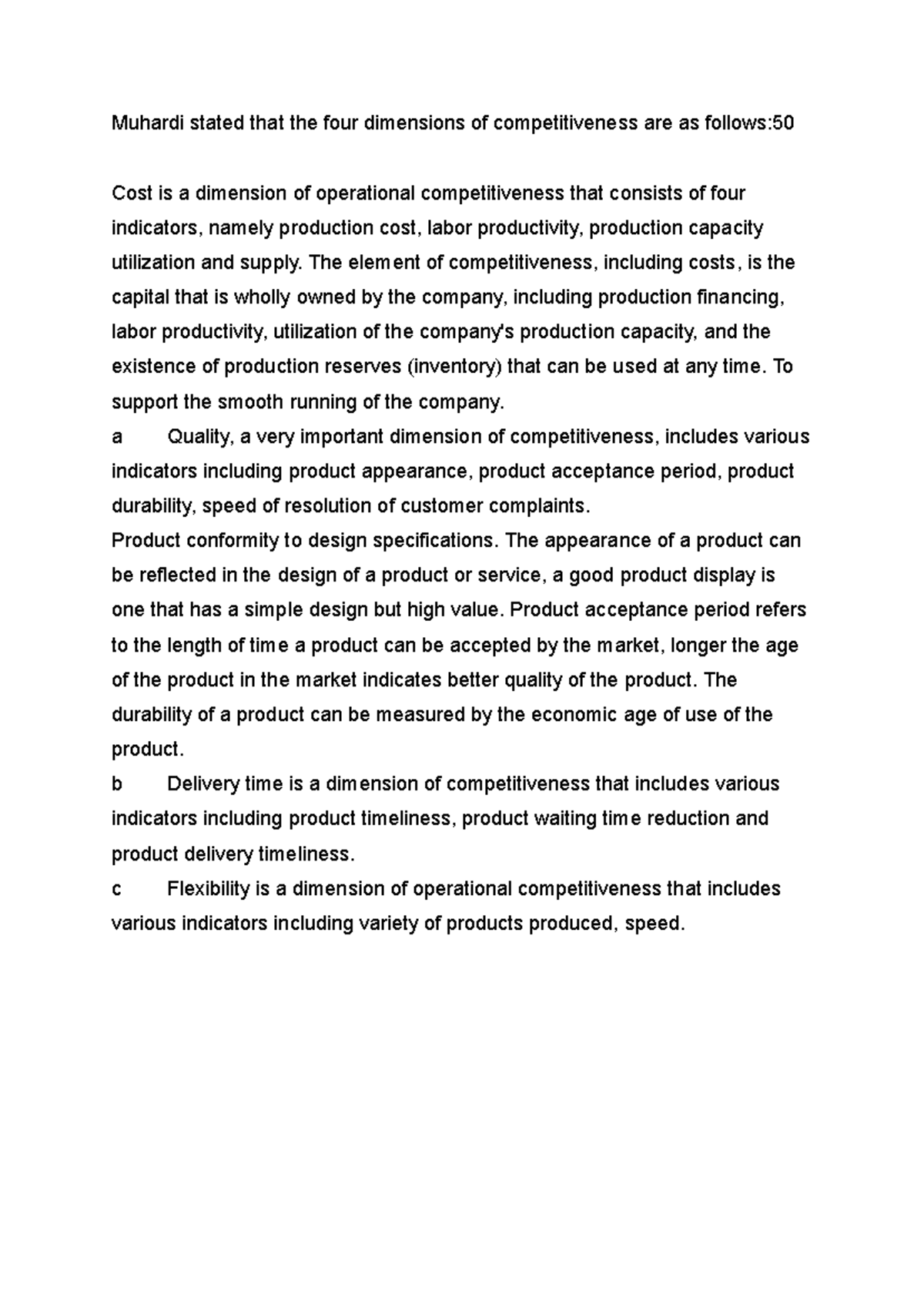 Dimensions of Competitiveness in Business Operations - Studocu