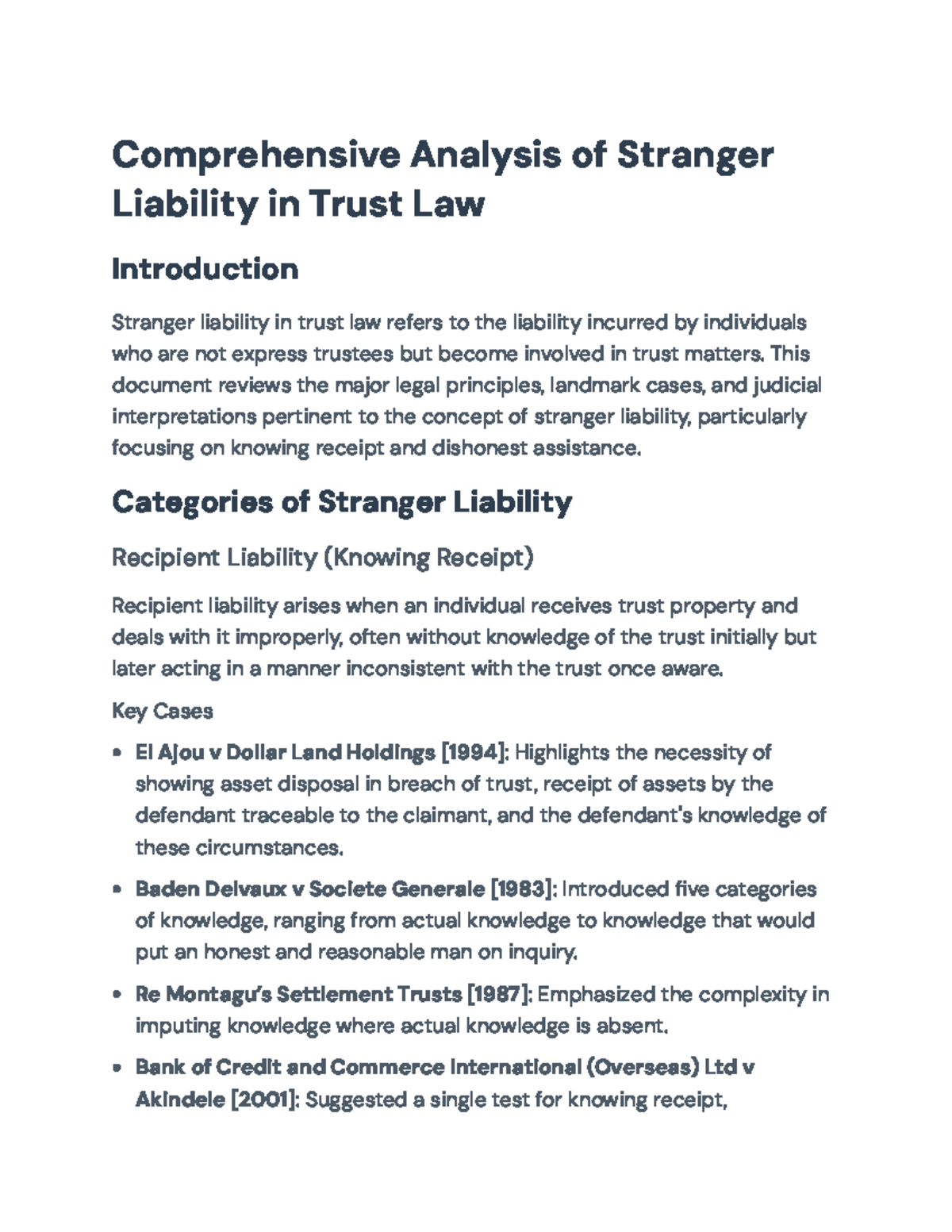 Comprehensive Review of Stranger Liability in Trust Law - Comprehensive ...