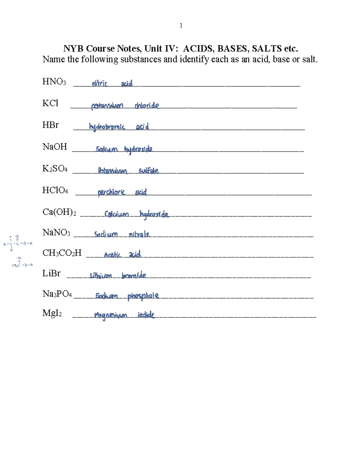 NYB Course Notes: Acids, Bases, and Salts - Unit IV - Studocu