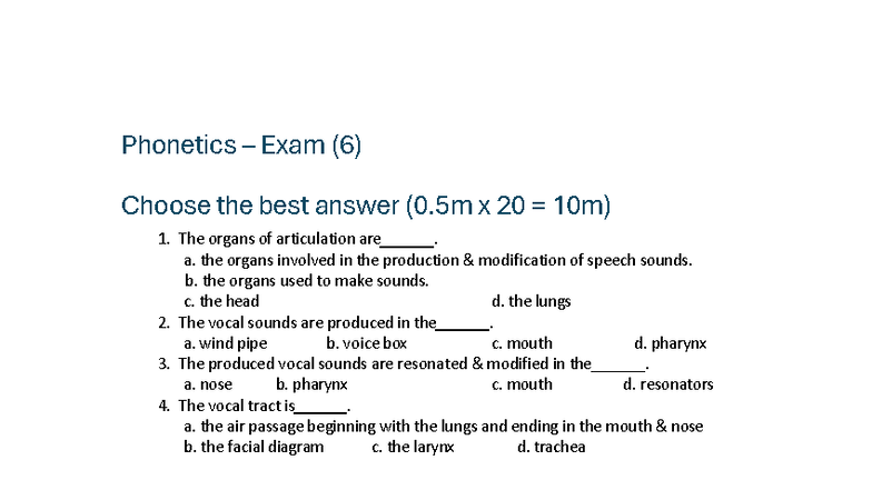 Phonetics Exam (6) - Study Guide and Practice Questions - Studocu