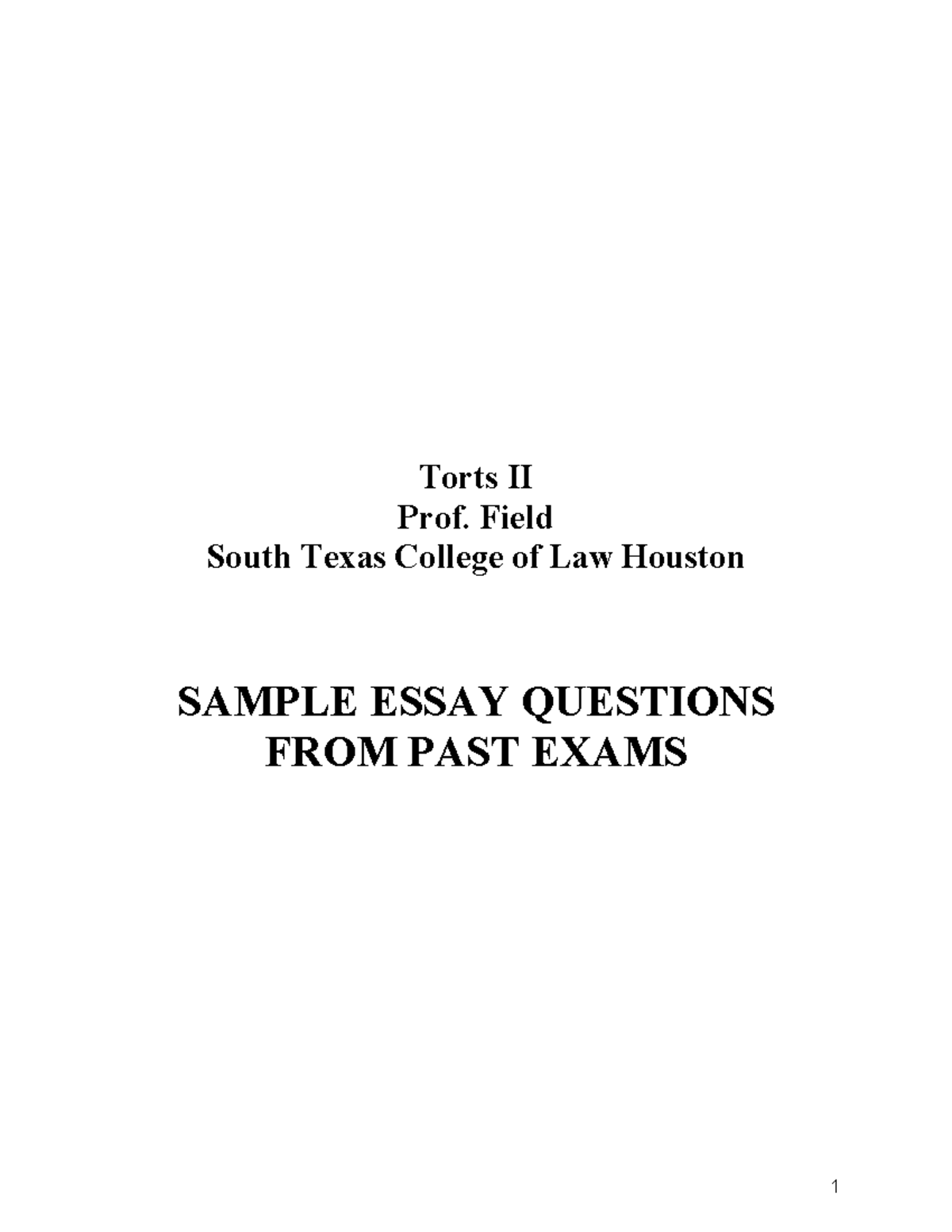 Torts II: Sample Essay Questions & Model Answers for Final Exam - Studocu