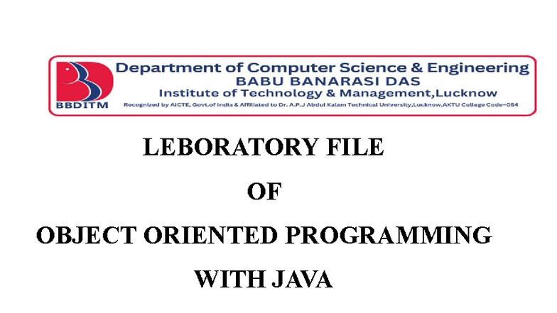 Laboratory File: Object-Oriented Programming with Java (BCS452) - Studocu