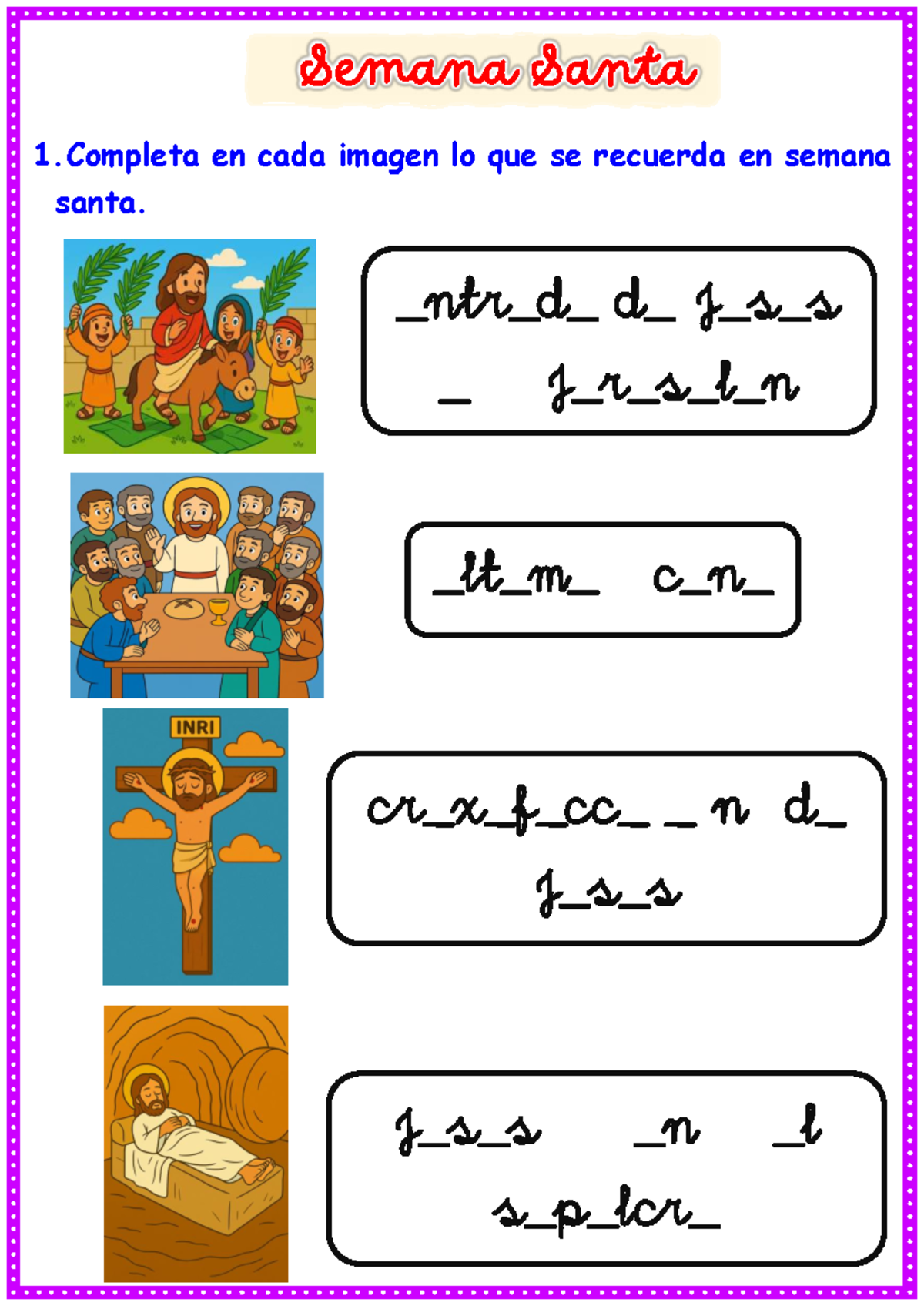 Ficha Semana Santa 1º Maestra Janet - 1 en cada imagen lo que se ...
