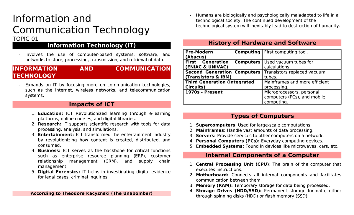 Information and Communication Technology ( Topic 1) - Information and ...