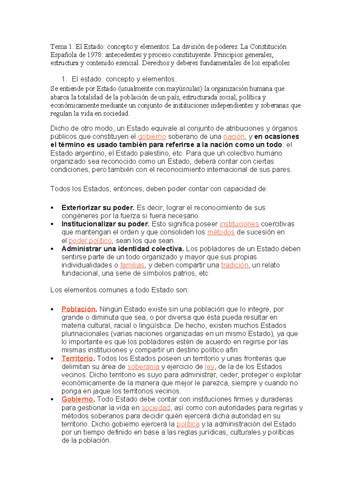 Tema 1: Concepto del Estado, Elementos y División de Poderes - Studocu