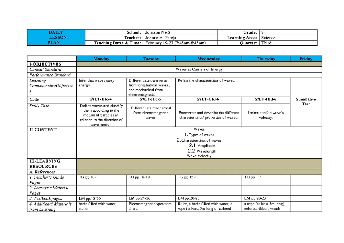 Lesson Plan: Biodiversity and Ecosystem Stability (S8LT-IVh-21) - Studocu