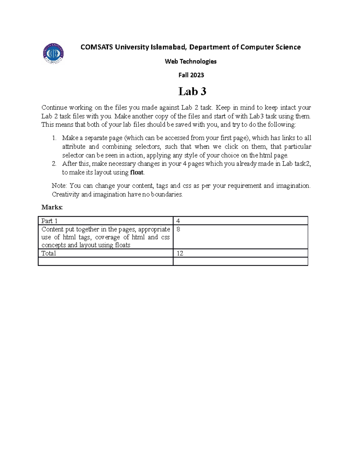 Lab3 Task - Unsolved Lab Work for Web Technologies (Fall 2023) - Studocu