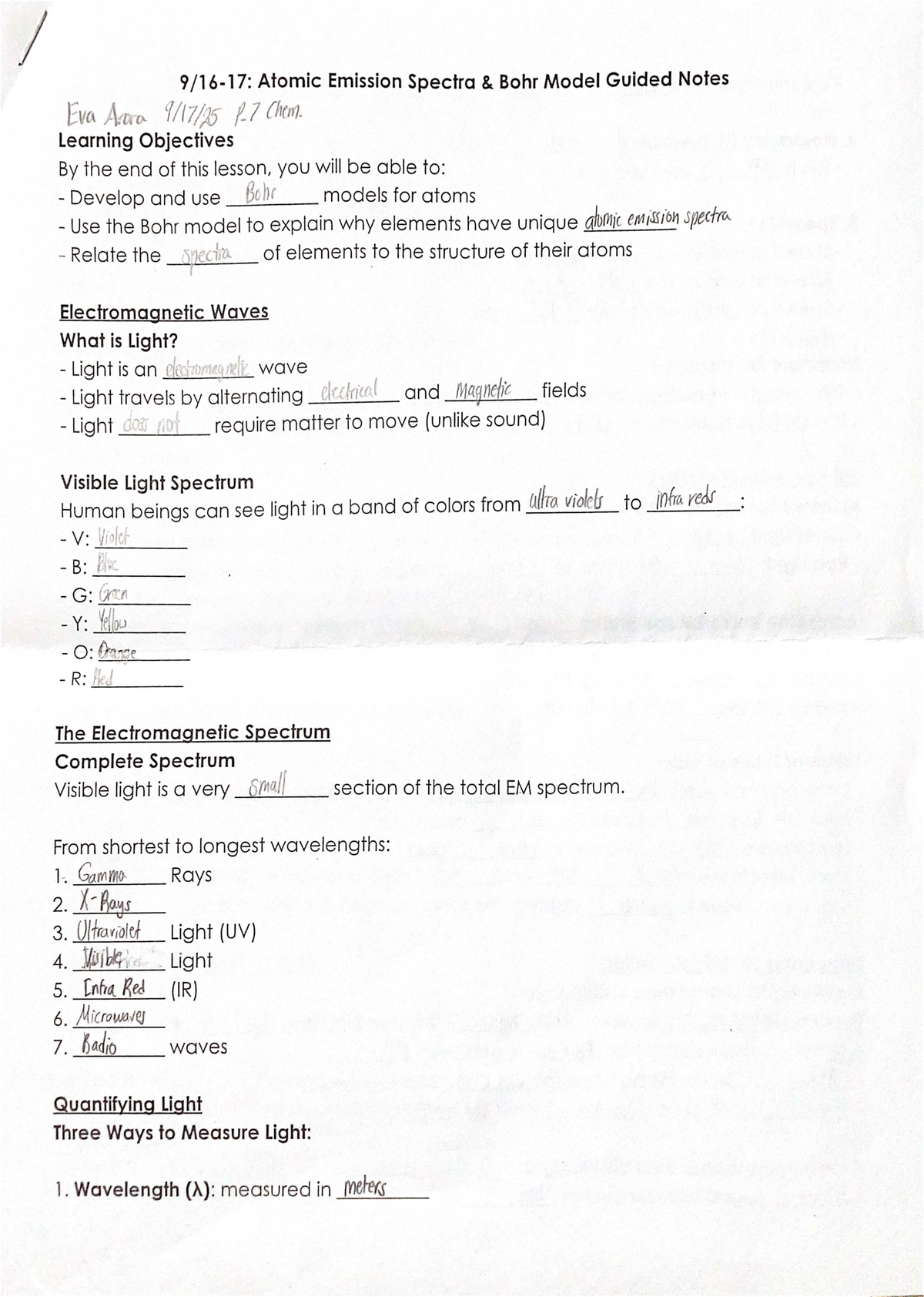 Atomic Emission Spectra & Bohr Model Guided Notes for Chem ABC123 - Studocu
