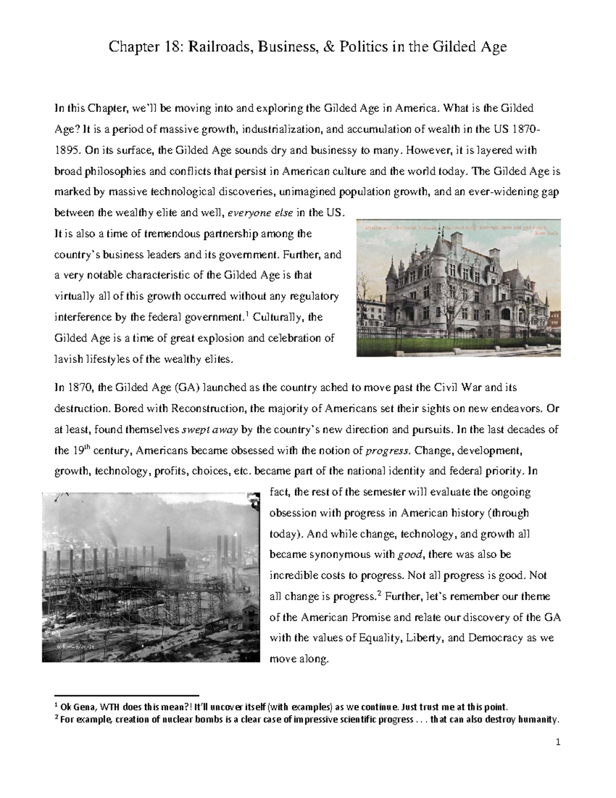 Chapter 18: Railroads, Business, & Politics in the Gilded Age Overview ...