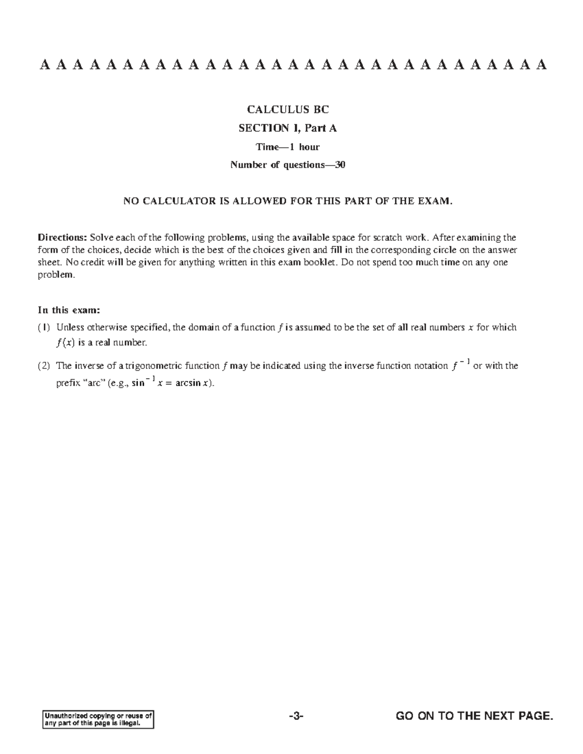 CALCULUS BC 2018 Practice Exam Multiple Choice Questions - Studocu