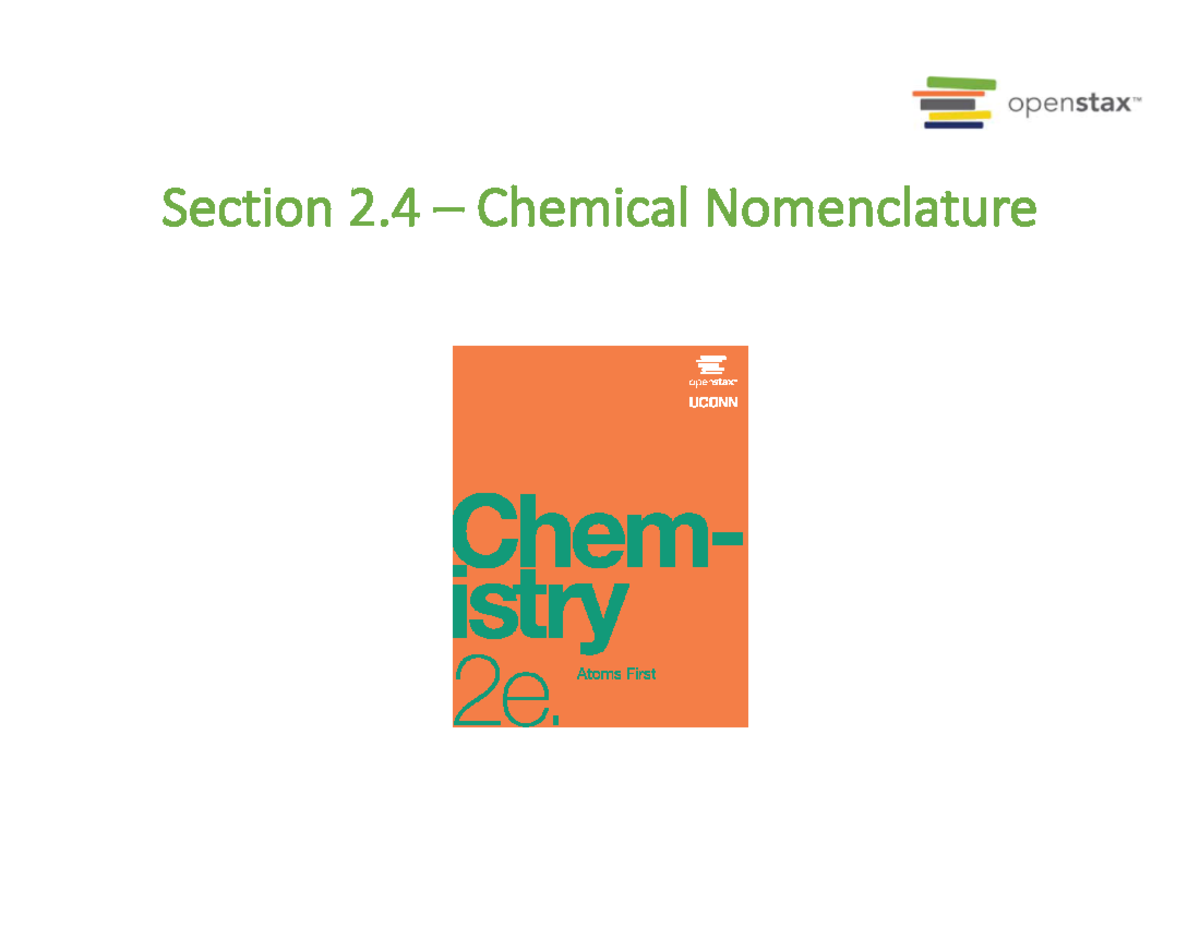 Chemical Nomenclature: Naming Ionic and Molecular Compounds - Section 2 ...