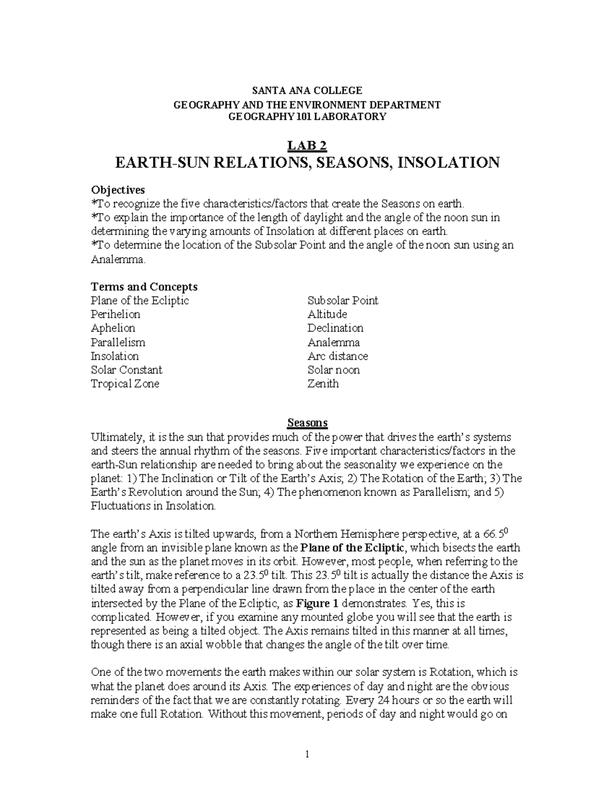 GEOG 101 Lab #2: Earth-Sun Relationships & Seasonal Insolation Insights ...