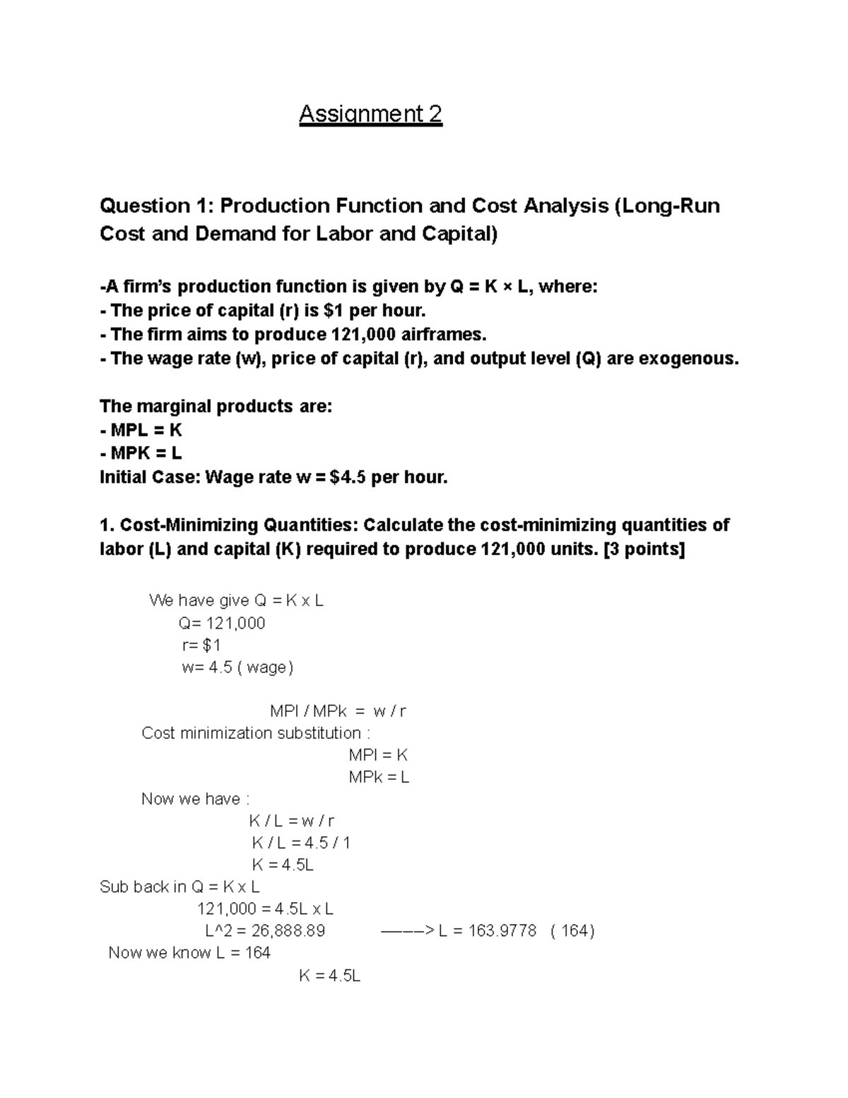 Econ 281 Assignment 2: Production Function & Cost Analysis - Studocu