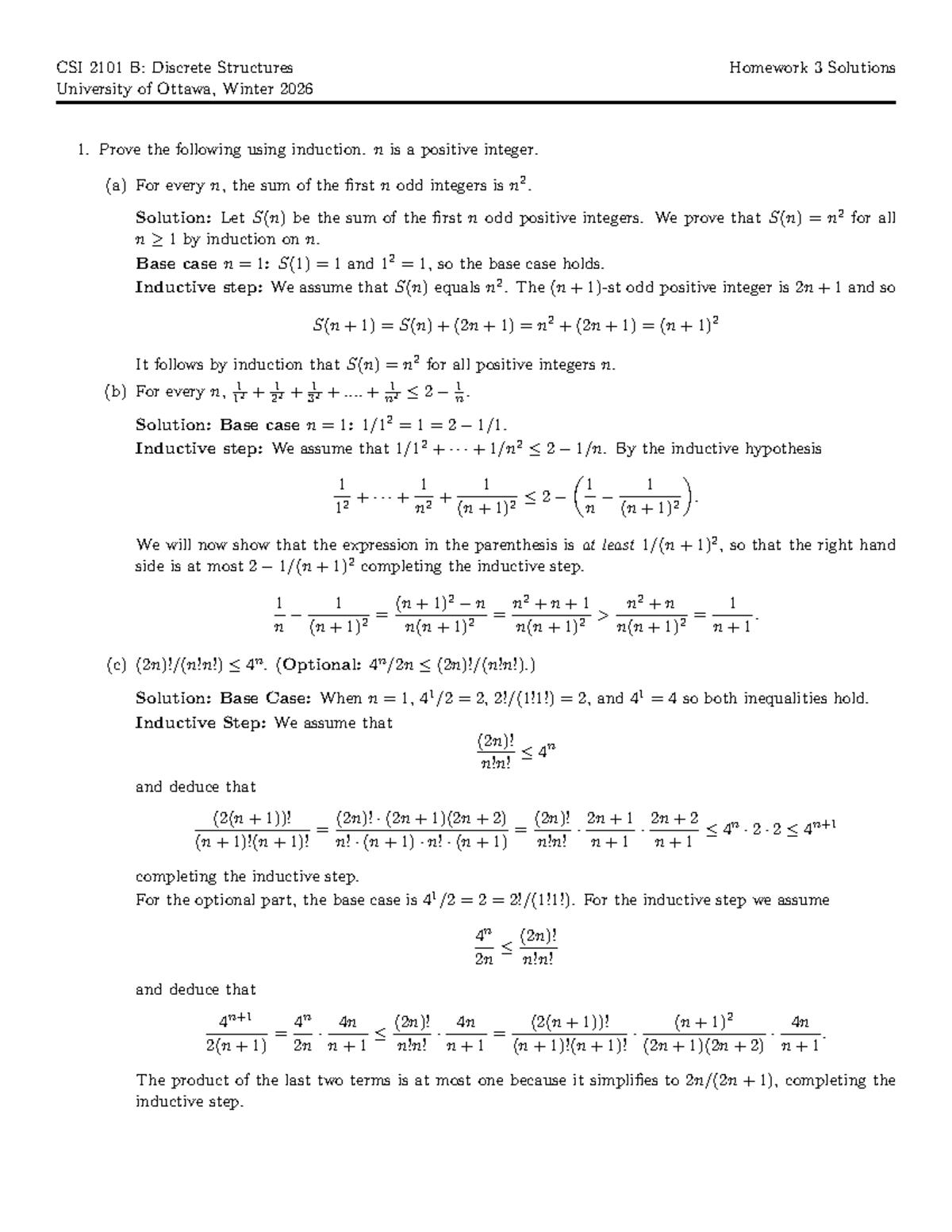 CSI 2101 B: Discrete Structures Winter 2026 Homework 3 Solutions - Studocu