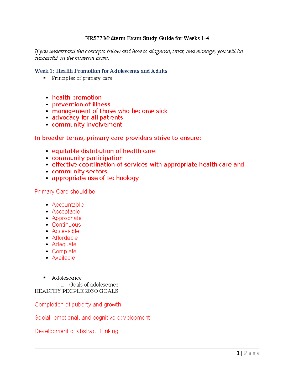 NR577 Midterm Exam Study Guide: Key Concepts for Weeks 1-4 - Studocu