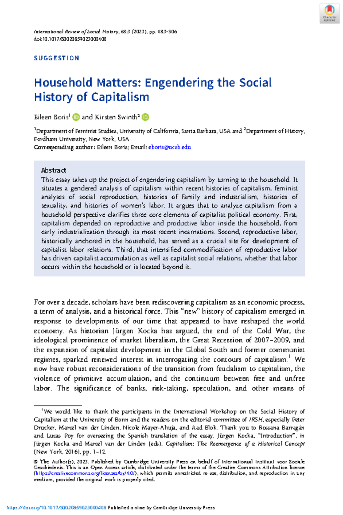 Engendering Capitalism: Analyzing Household Labor & Its Role in History ...