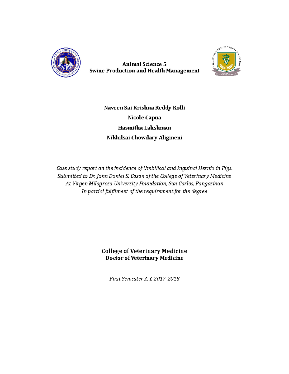 CASE Study: Analyzing Umbilical & Inguinal Hernias in Pigs (ANSCI 5 ...