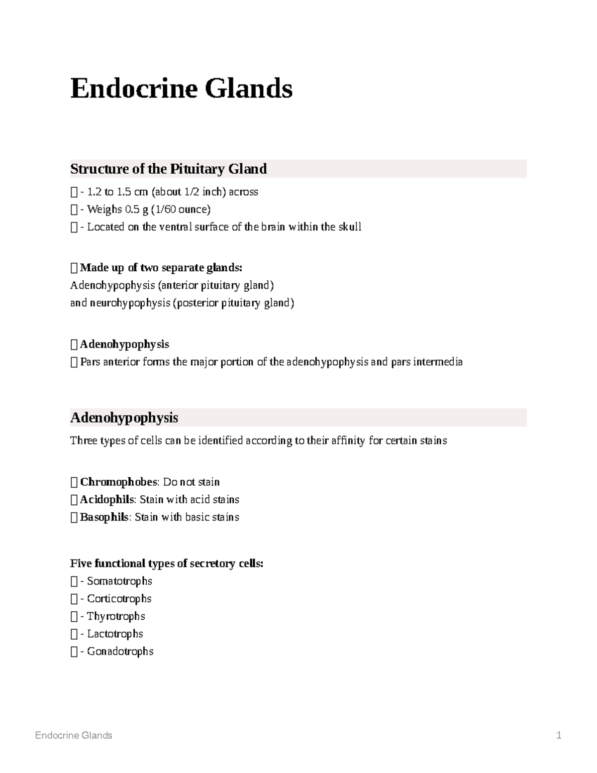 Endocrine Glands - Notes on Pituitary Gland - Endocrine Glands 1 ...