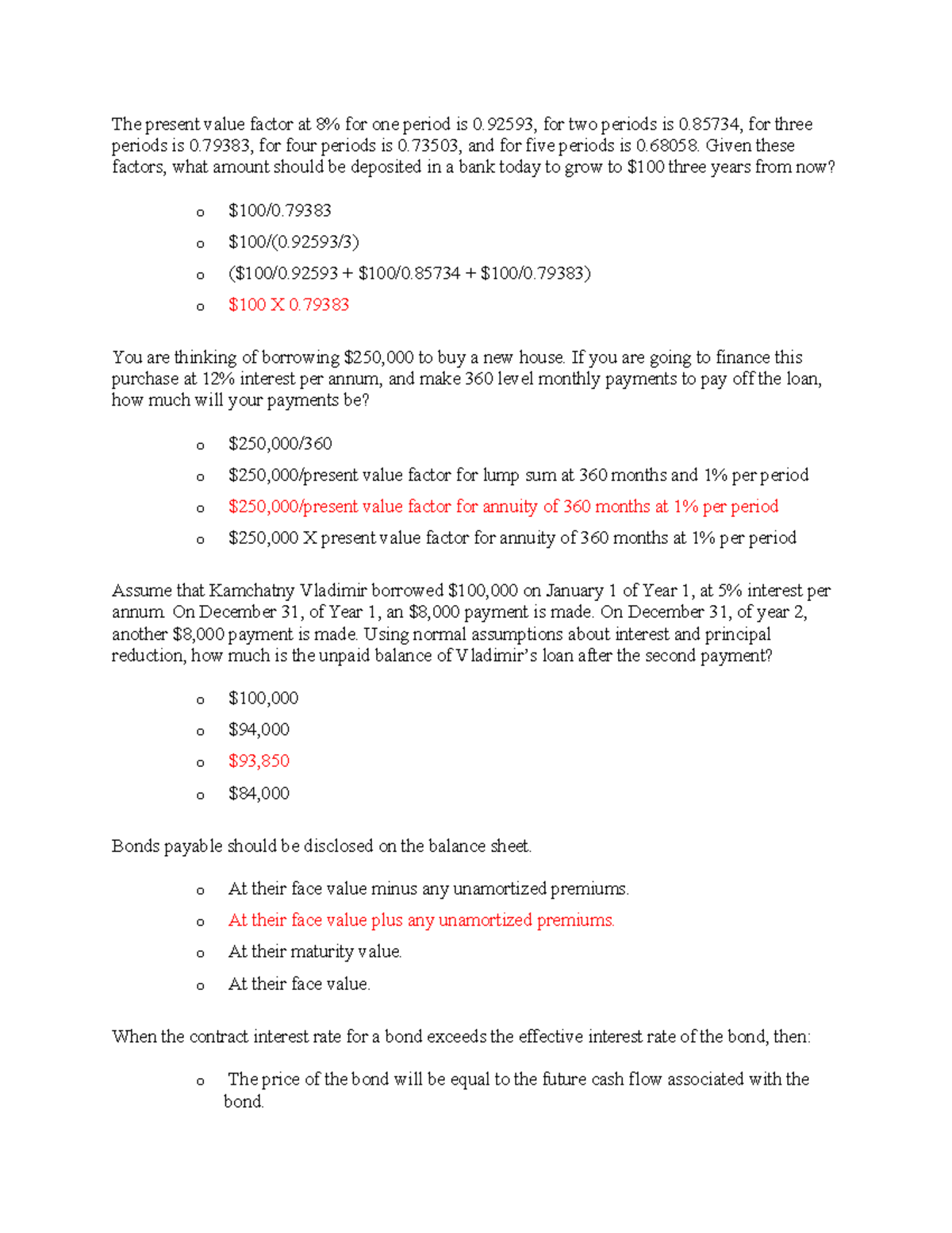 ACCT 101: Multiple Choice Questions on Financial Concepts and ...