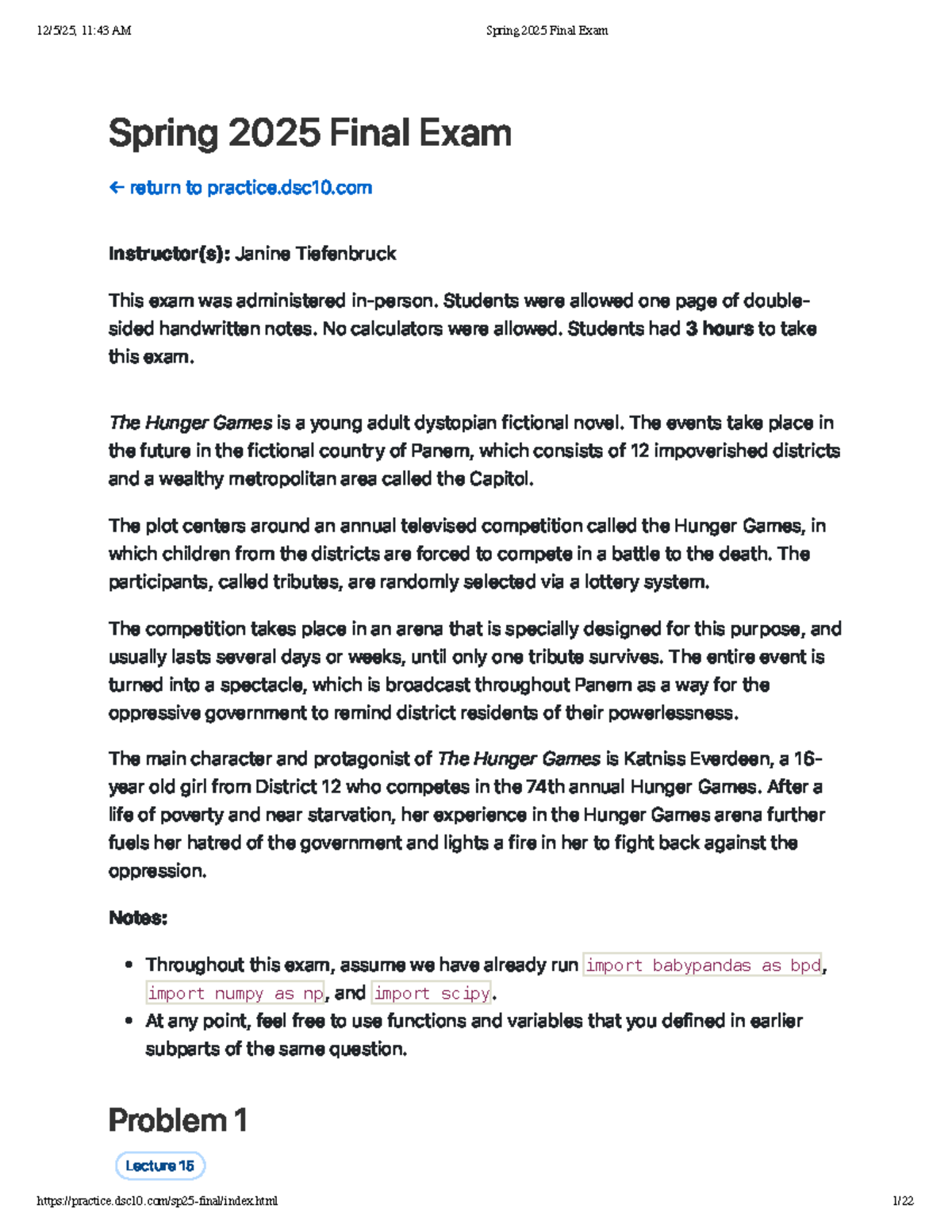 Spring 2025 DSC10 Final Exam Study Guide on The Hunger Games - Studocu