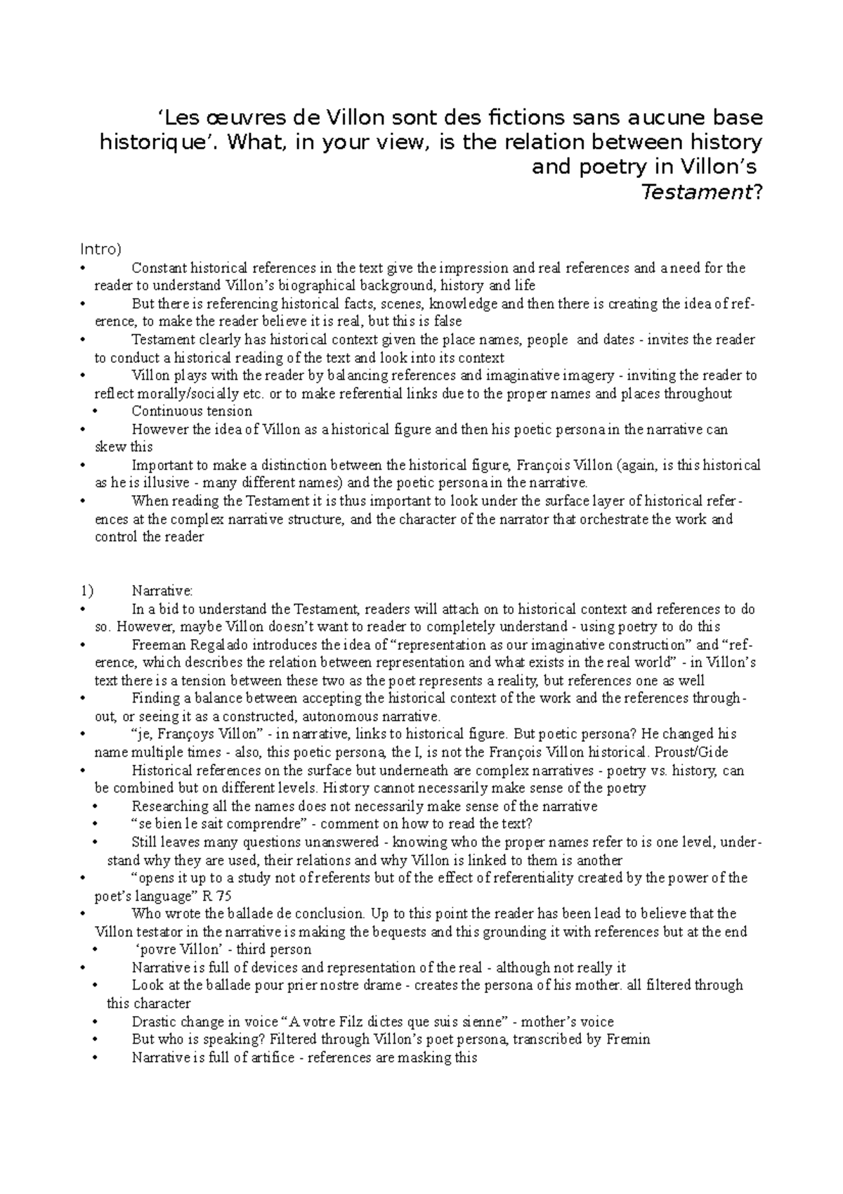 François Villon Essay Plan - ‘Les œuvres de Villon sont des fictions ...