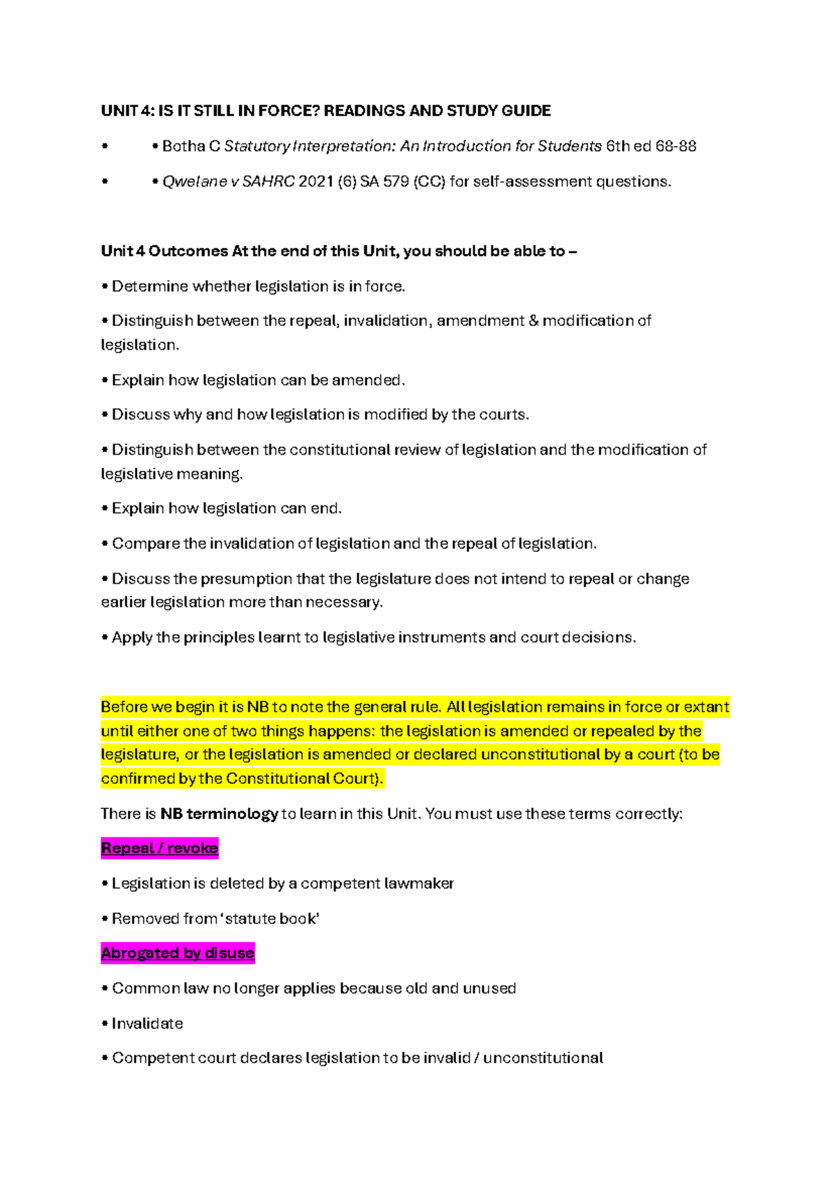 UNIT 4 Study Guide: Understanding Statutory Interpretation Essentials ...