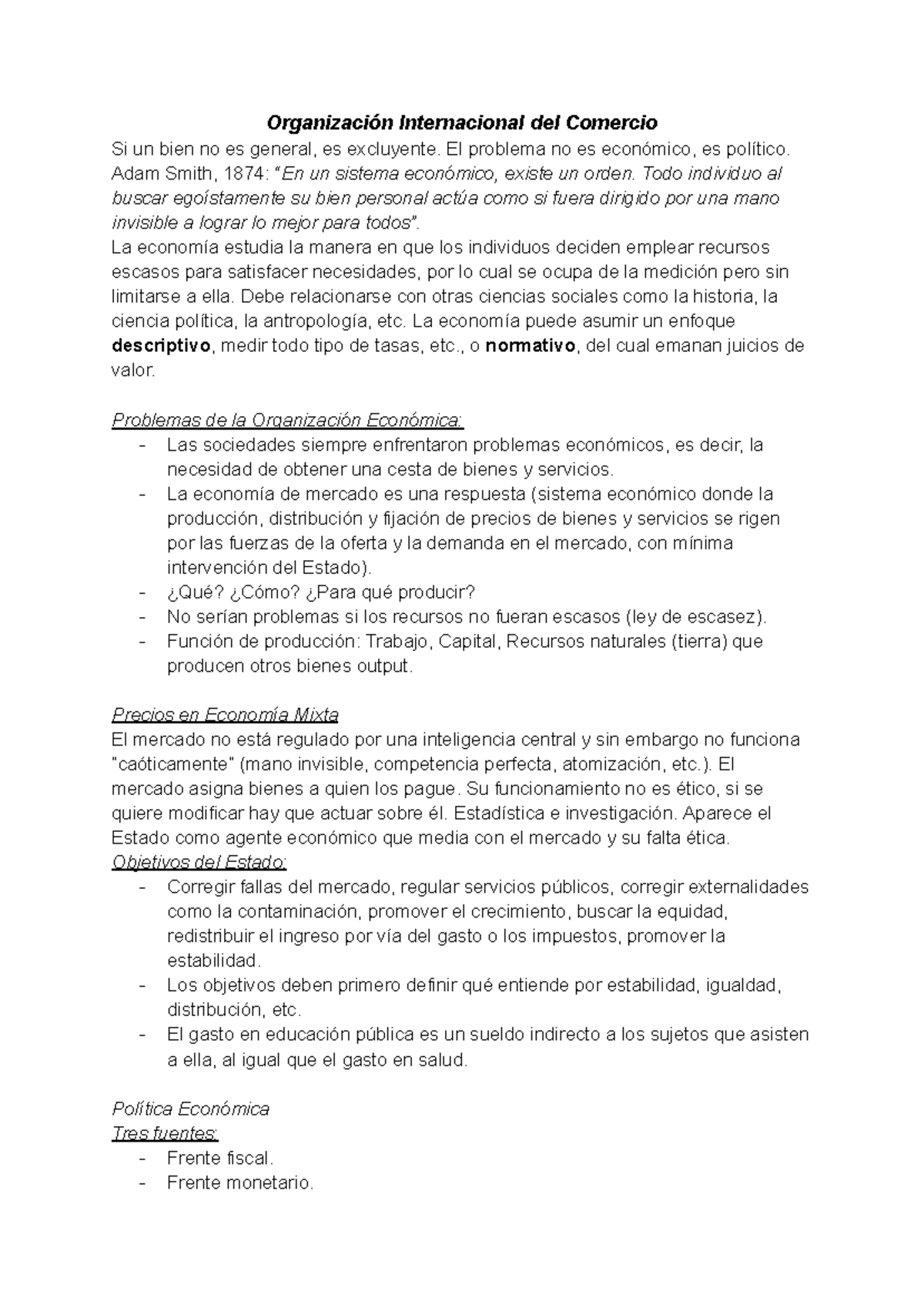 Apuntes de Economía Internacional - Prof. Costa, Parcial 1 - Studocu