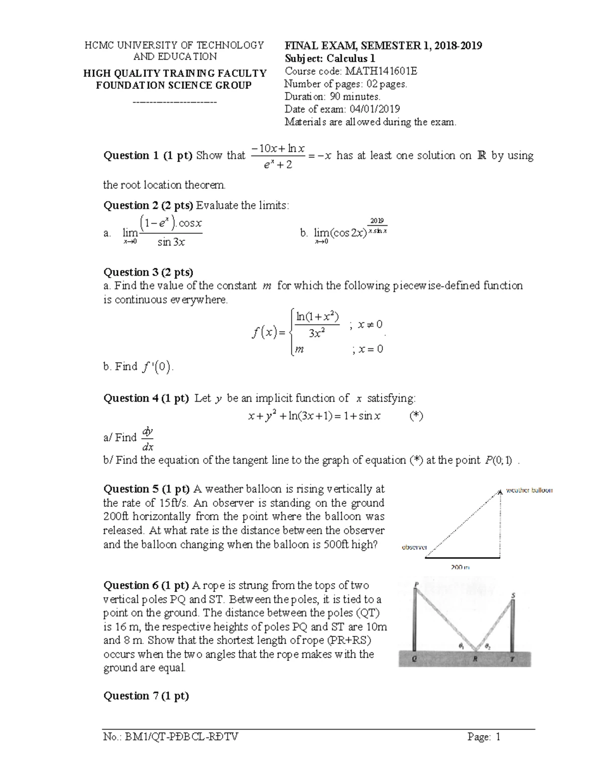 Calculus 1 Final Exam MATH141601E - Semester 1 Questions - Studocu