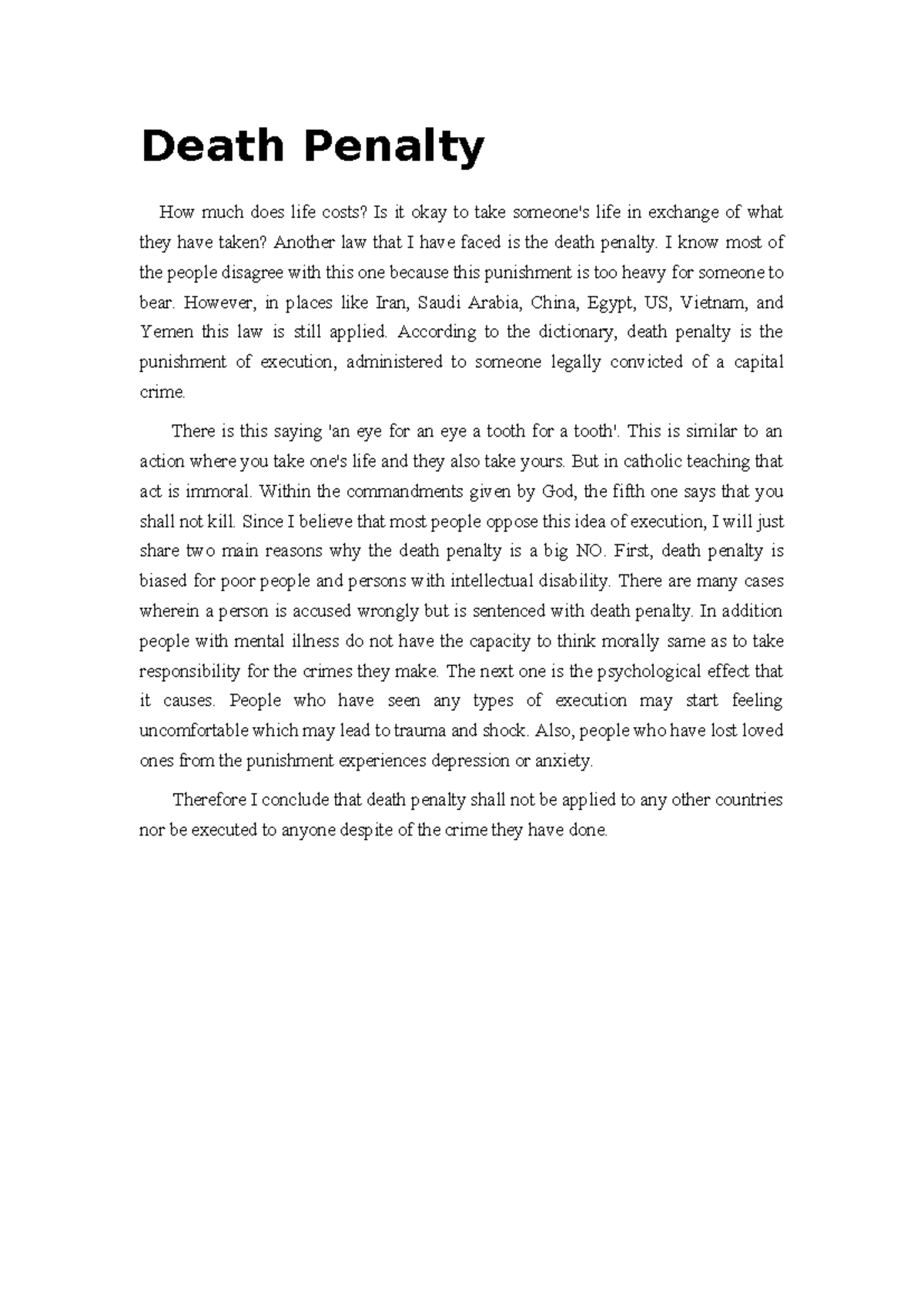Death Penalty: Ethical Implications and Societal Costs - Studocu