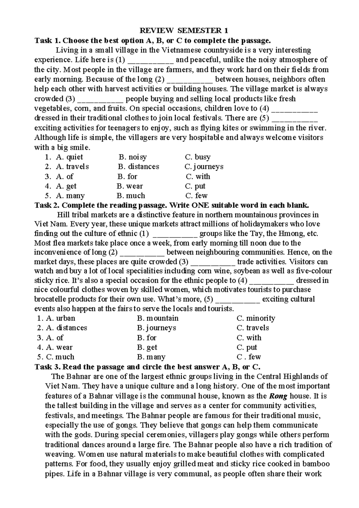 REVIEW SEMESTER 1: Comprehensive Study Guide and Practice Tasks - Studocu