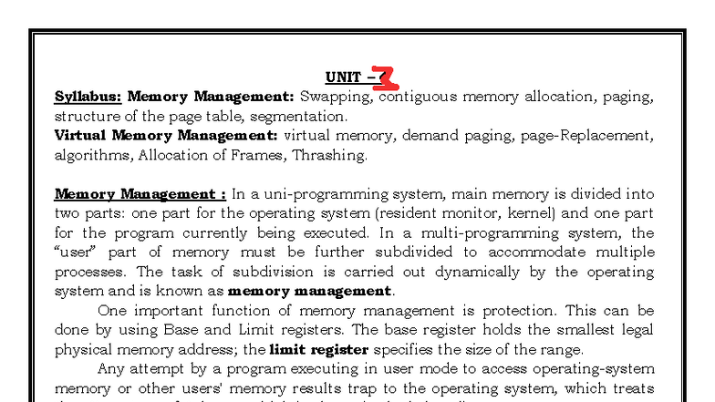 Unit 4 Syllabus: Memory Management Techniques and Virtual Memory ...