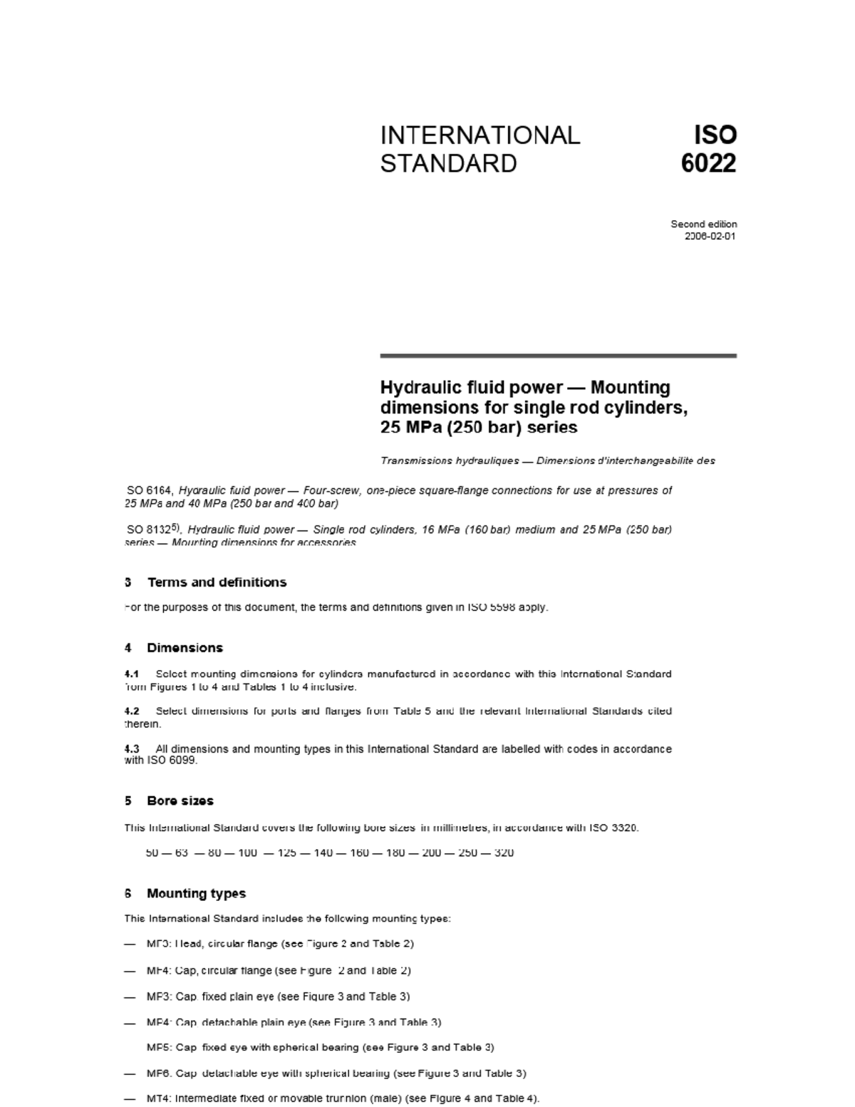 ISO 6022: Hydraulic Fluid Power Mounting Dimensions for Cylinders - Studocu