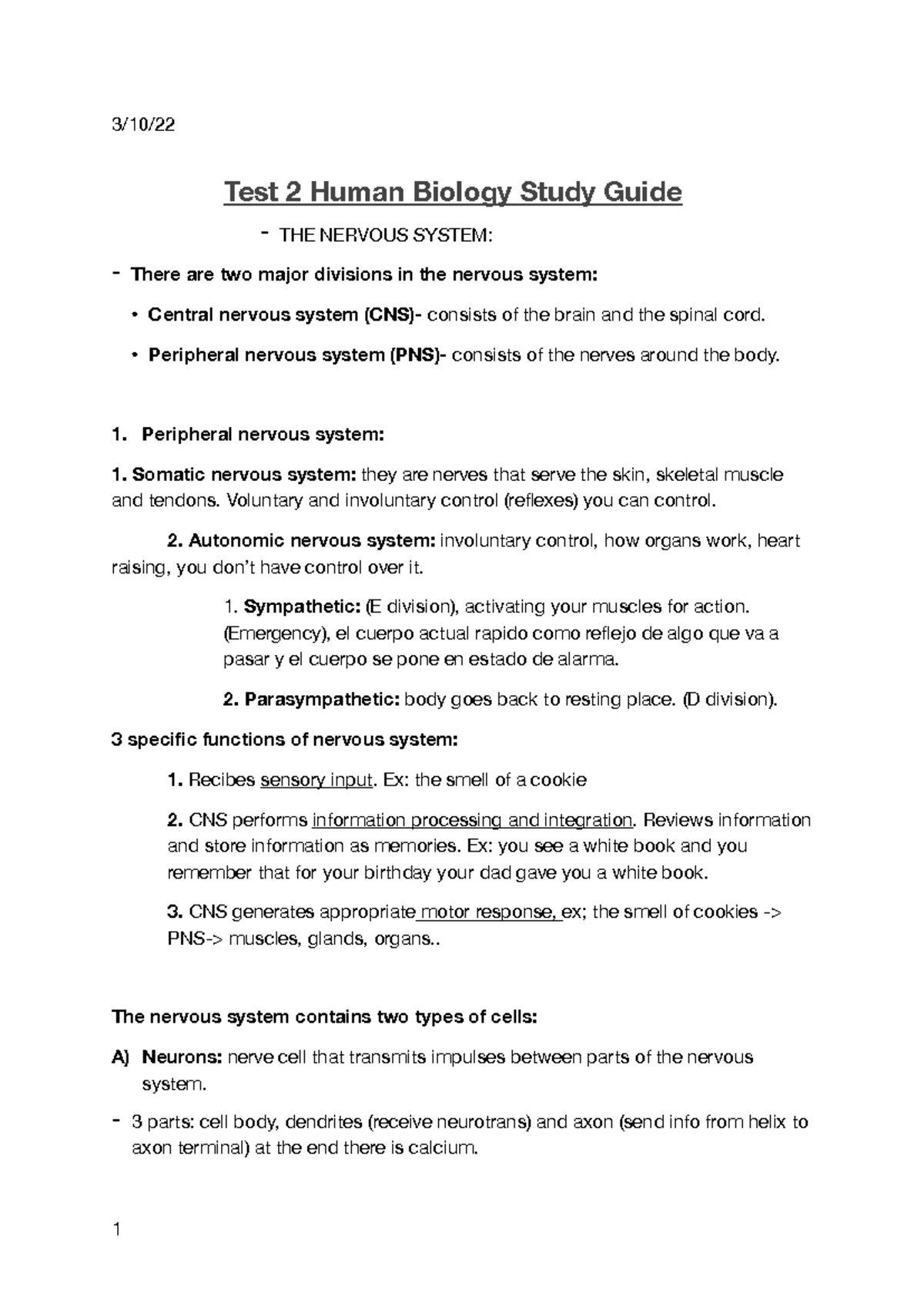 TEST2 - exam review for test 2 biology - 3/10/ Test 2 Human Biology ...
