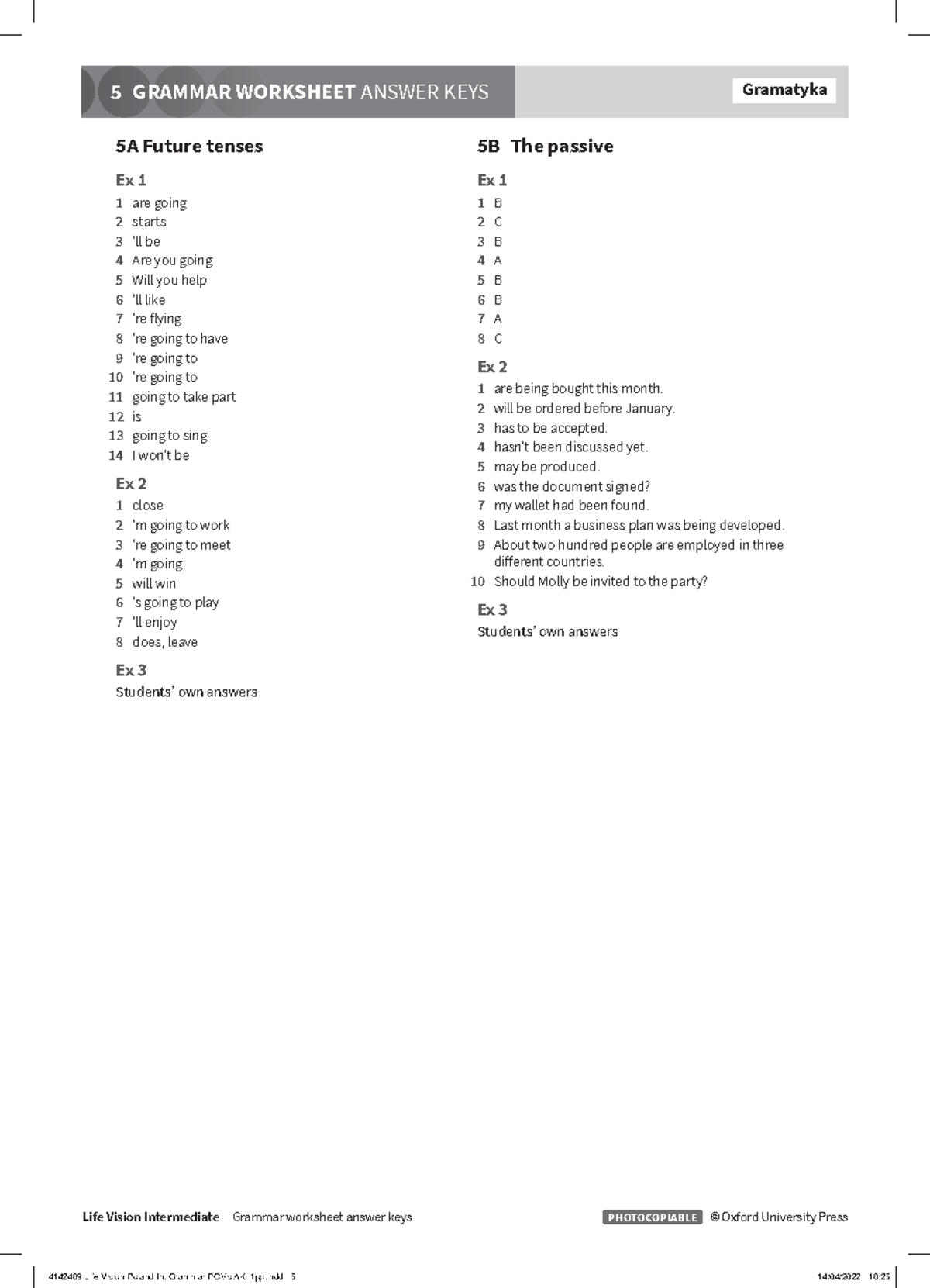 Life Vision Int Gram Worksheets U5 AK - Life Vision Intermediate ...