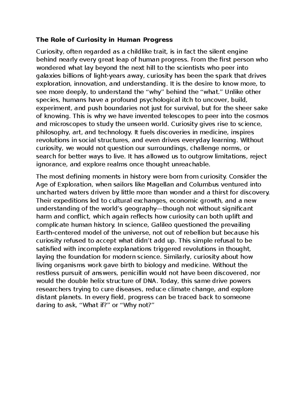 The Role of Curiosity in Human Progress - The Role of Curiosity in ...