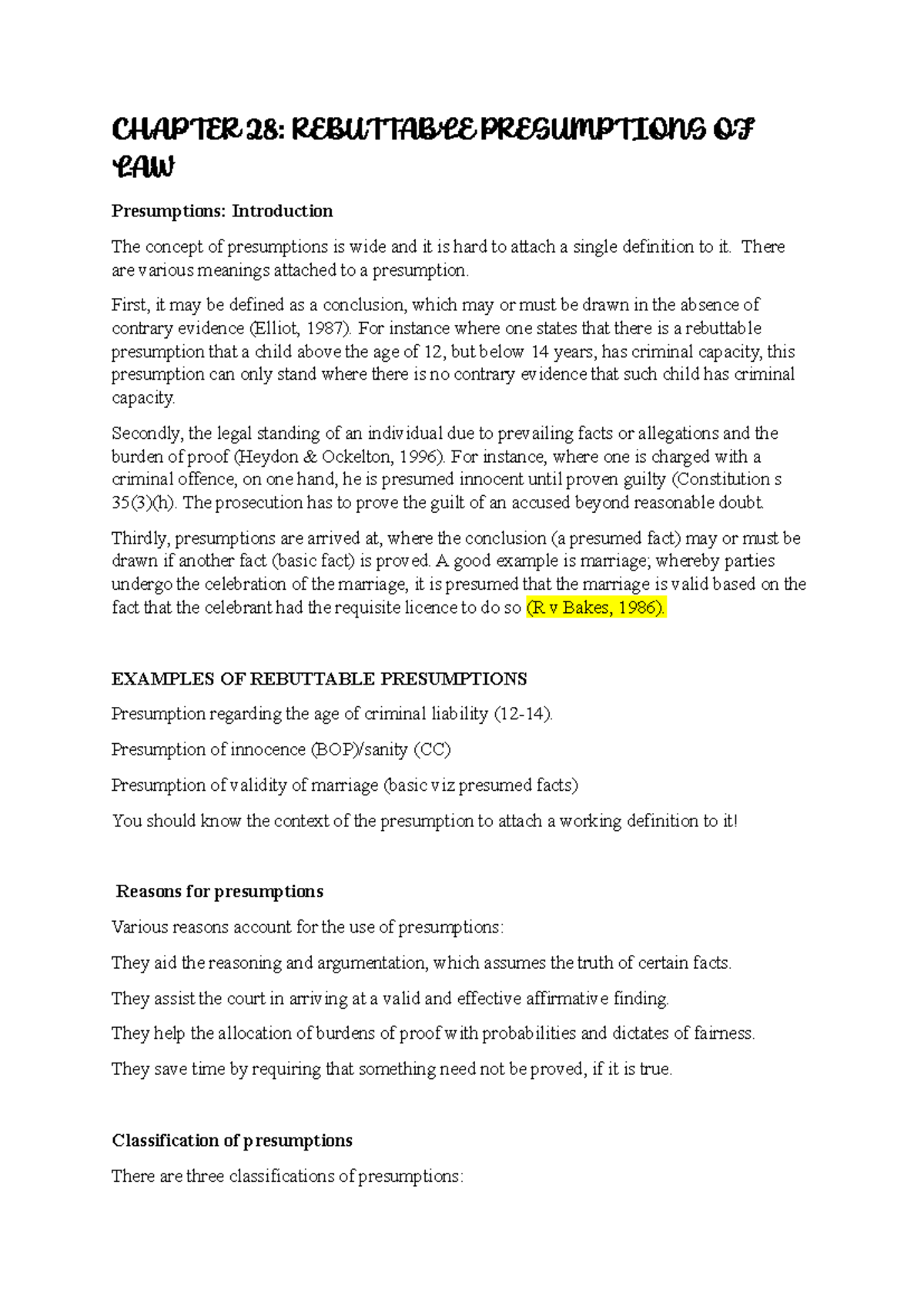 Chapter 28 Rebuttable Presumptions Summarised - CHAPTER 28: REBUTTABLE ...