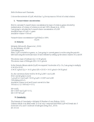 Week 3 Lab-Stoichiometry and Solutions - OL Lab 3: Stoichiometry ...