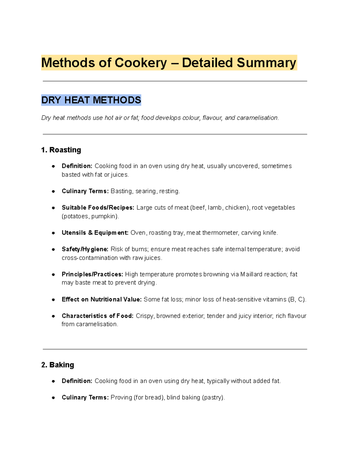 Hospo Notes: Detailed Summary of Cookery Methods - Studocu