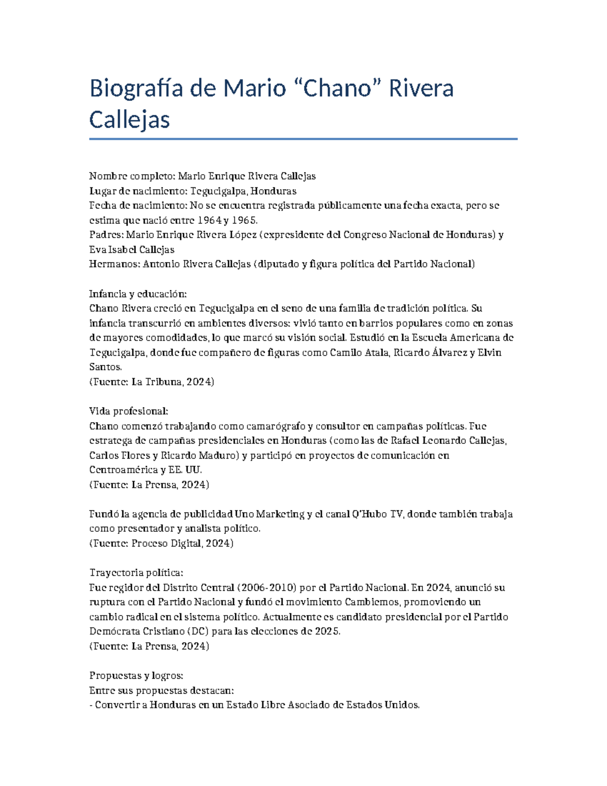 Biografía de Mario Rivera Callejas: Trayectoria y Propuestas Políticas ...