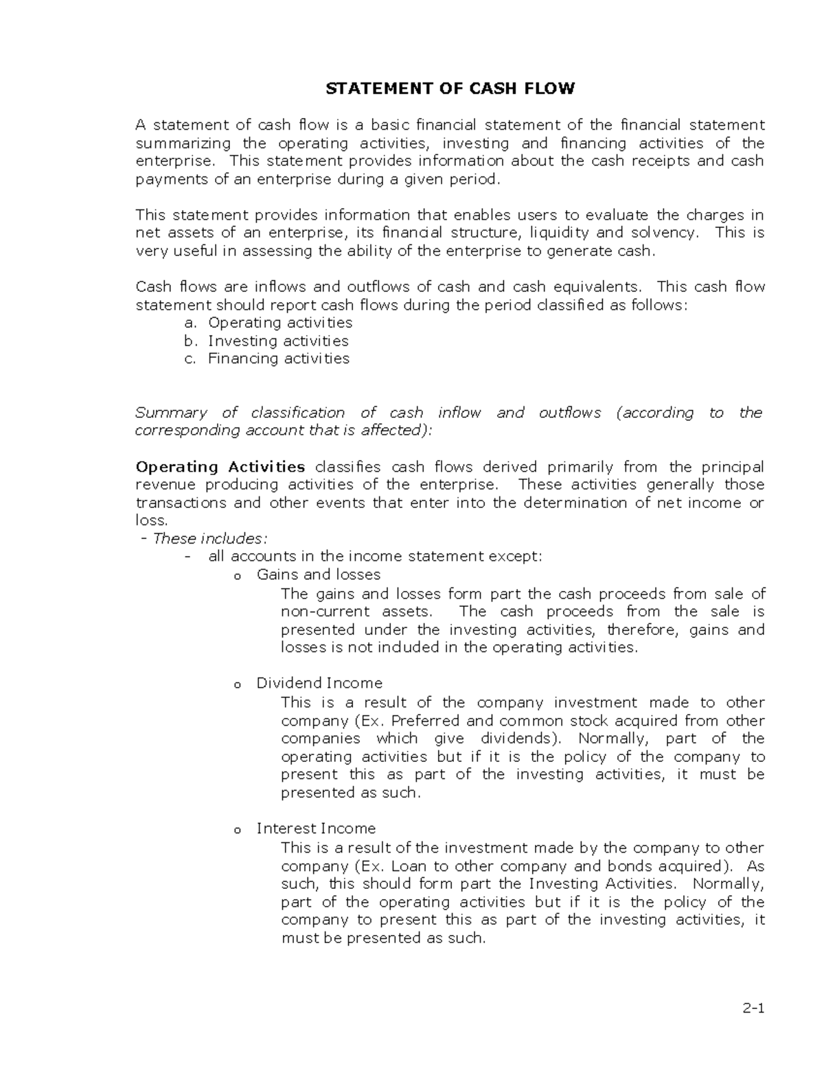 Statement of Cash Flow Overview - Chapter 2 Analysis - Studocu