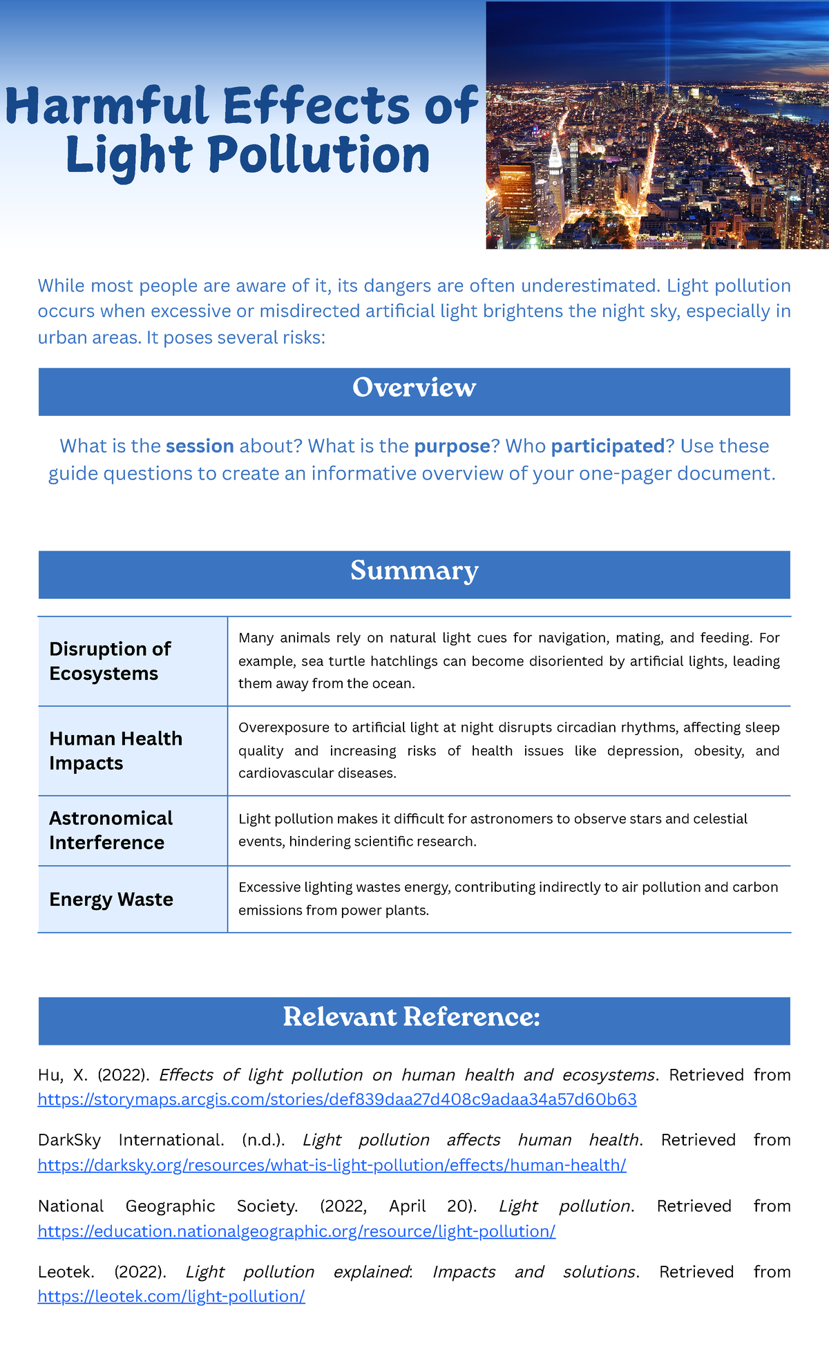 Harmful Effects OF Light Pollution - Harmful Effects of Light Pollution ...
