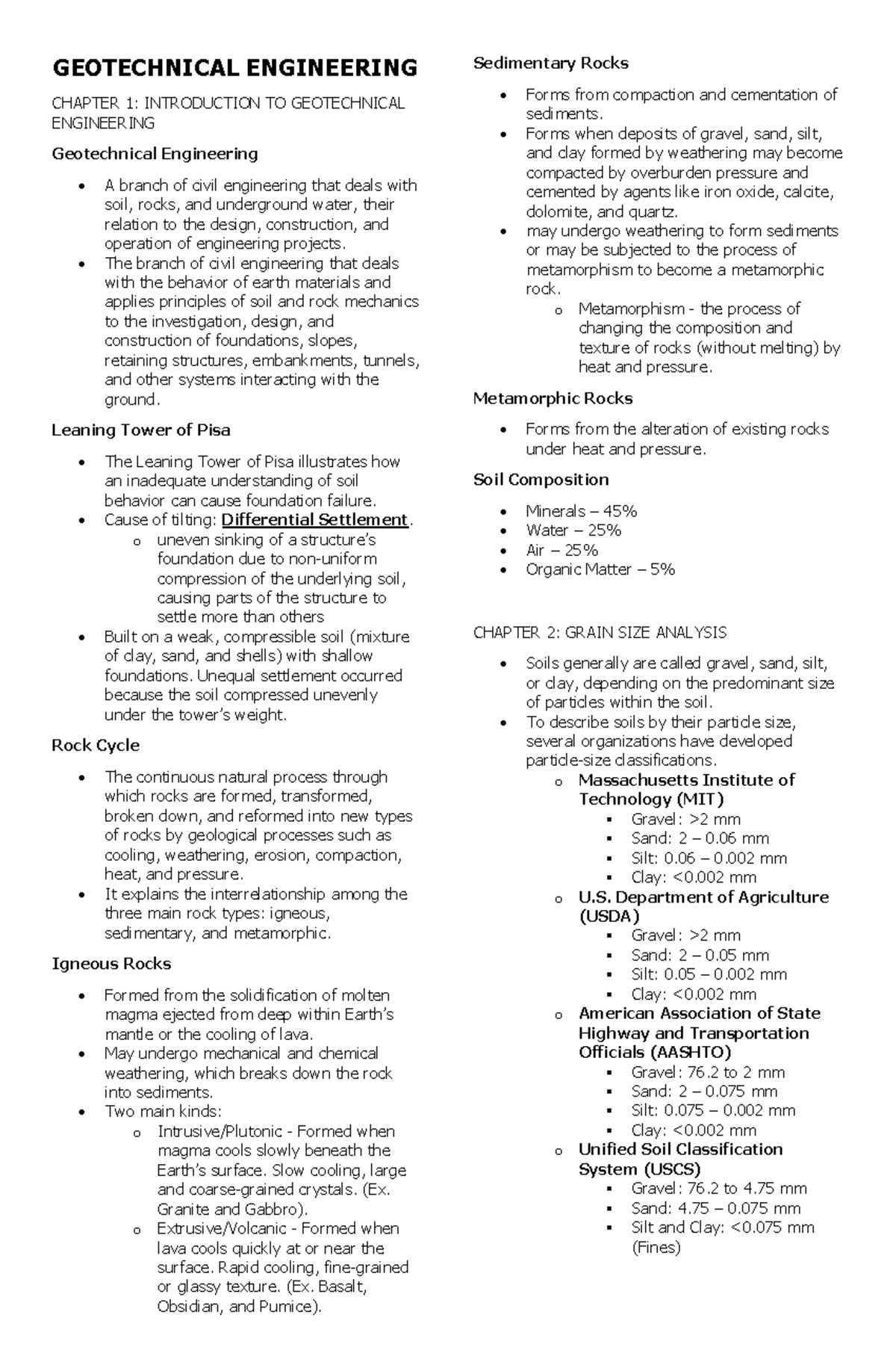 GEOTECH 101: Reviewer for Lessons 1-3 in Geotechnical Engineering - Studocu