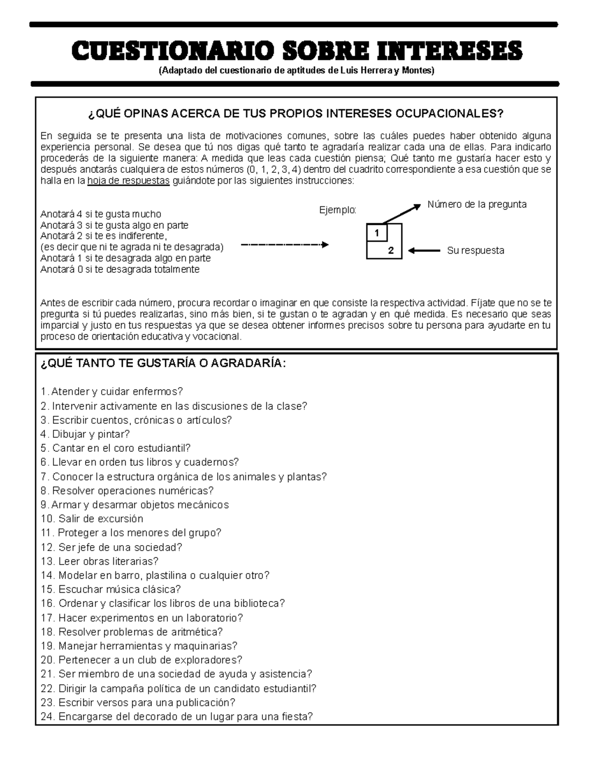 Cuestionario Sobre Intereses - CUESTIONARIO SOBRE INTERESES (Adaptado ...