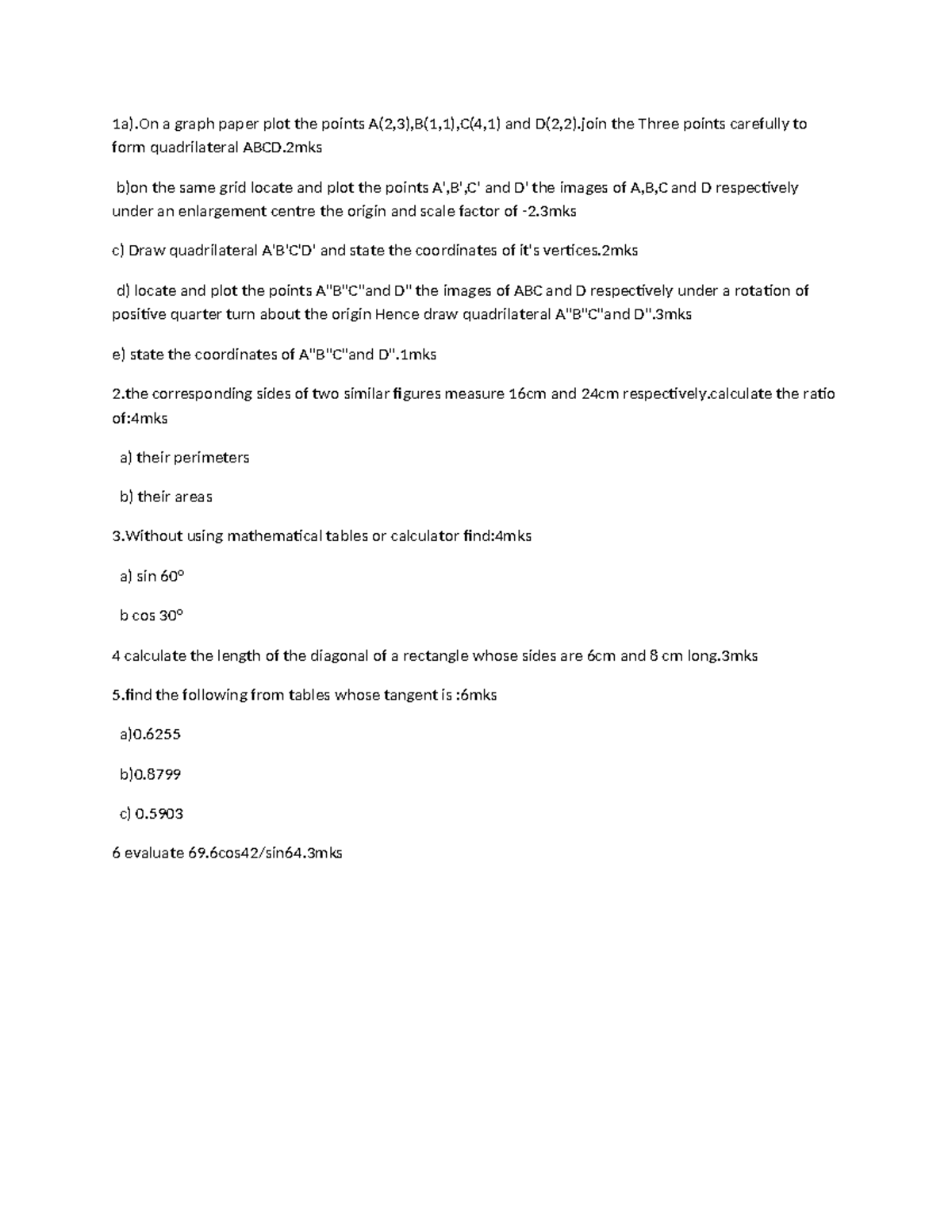 Mathematics Form 2 Midterm II: Graphs, Ratios, and Calculations - Studocu