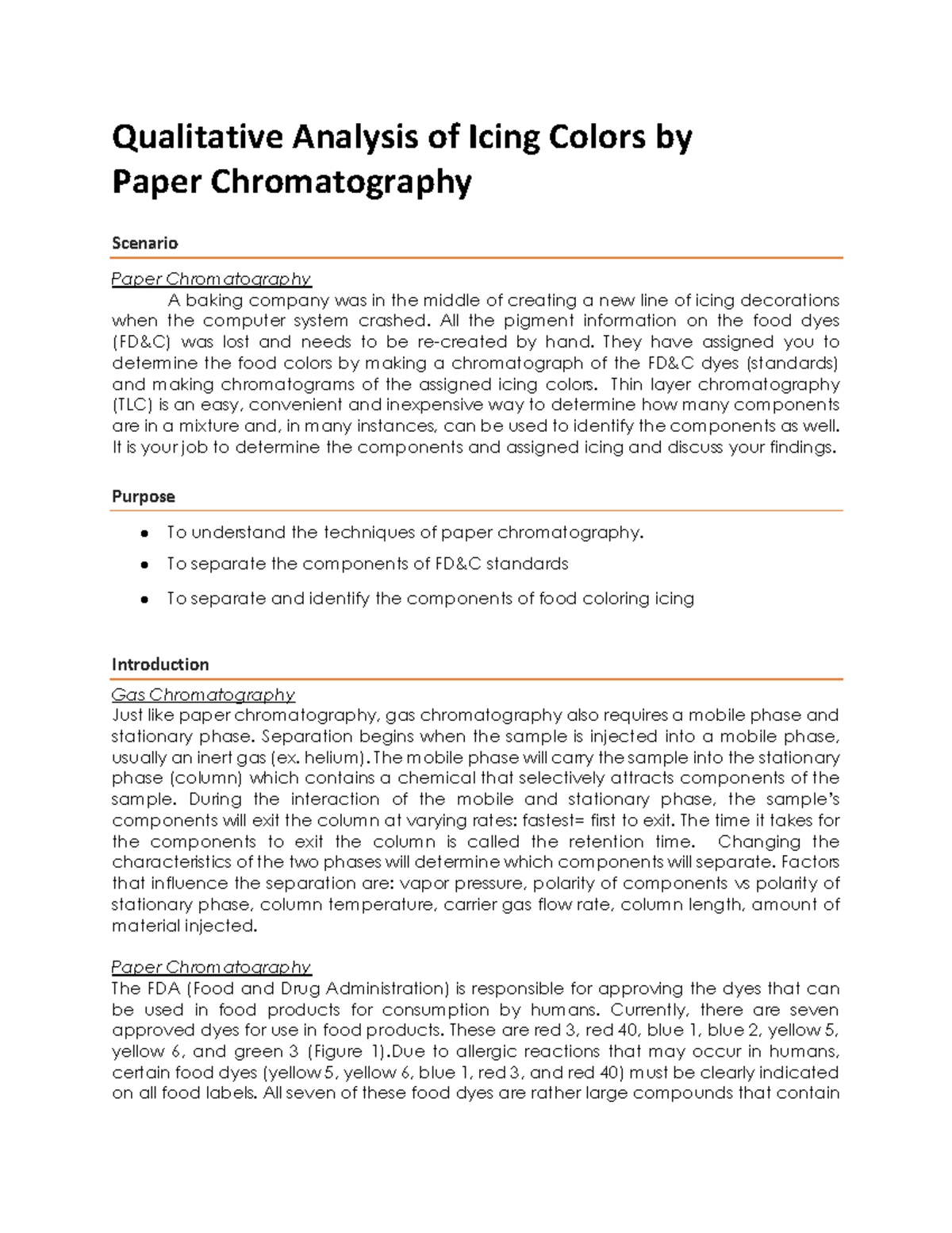 Paper Chromatography Procedure & FD&C Dye Analysis Experiment - Studocu
