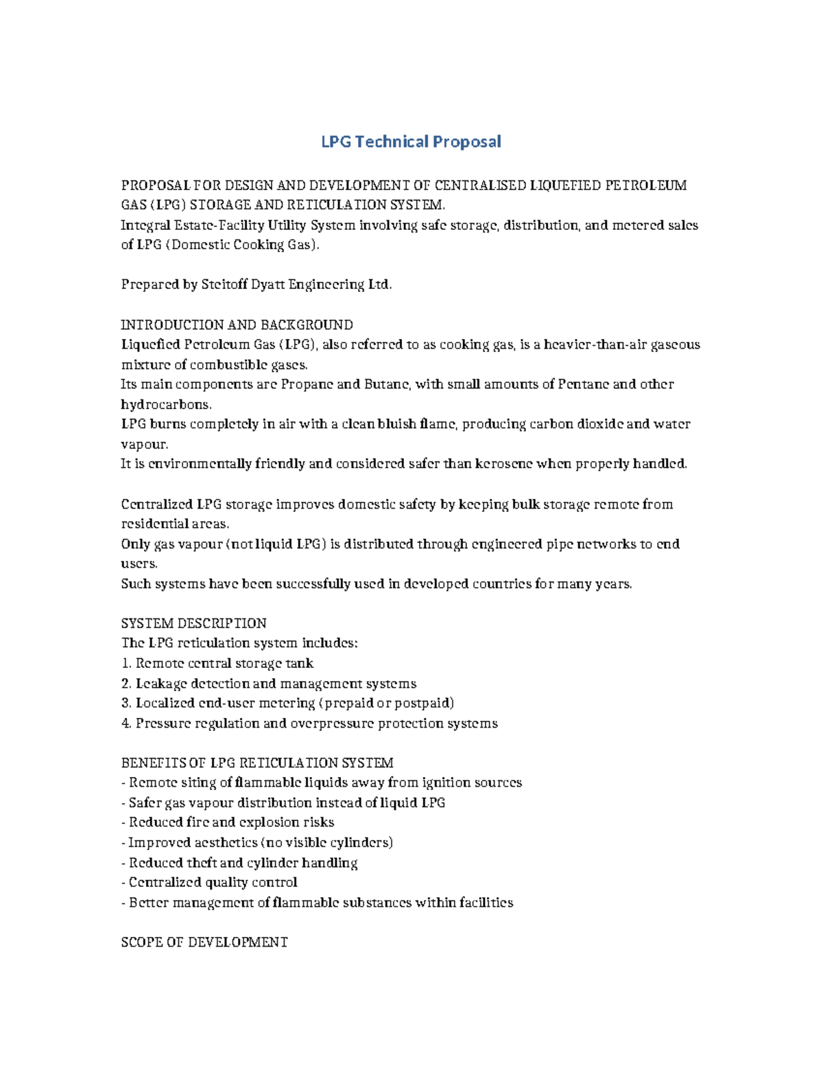 LPG Technical Proposal: Design & Development of Centralized Storage ...