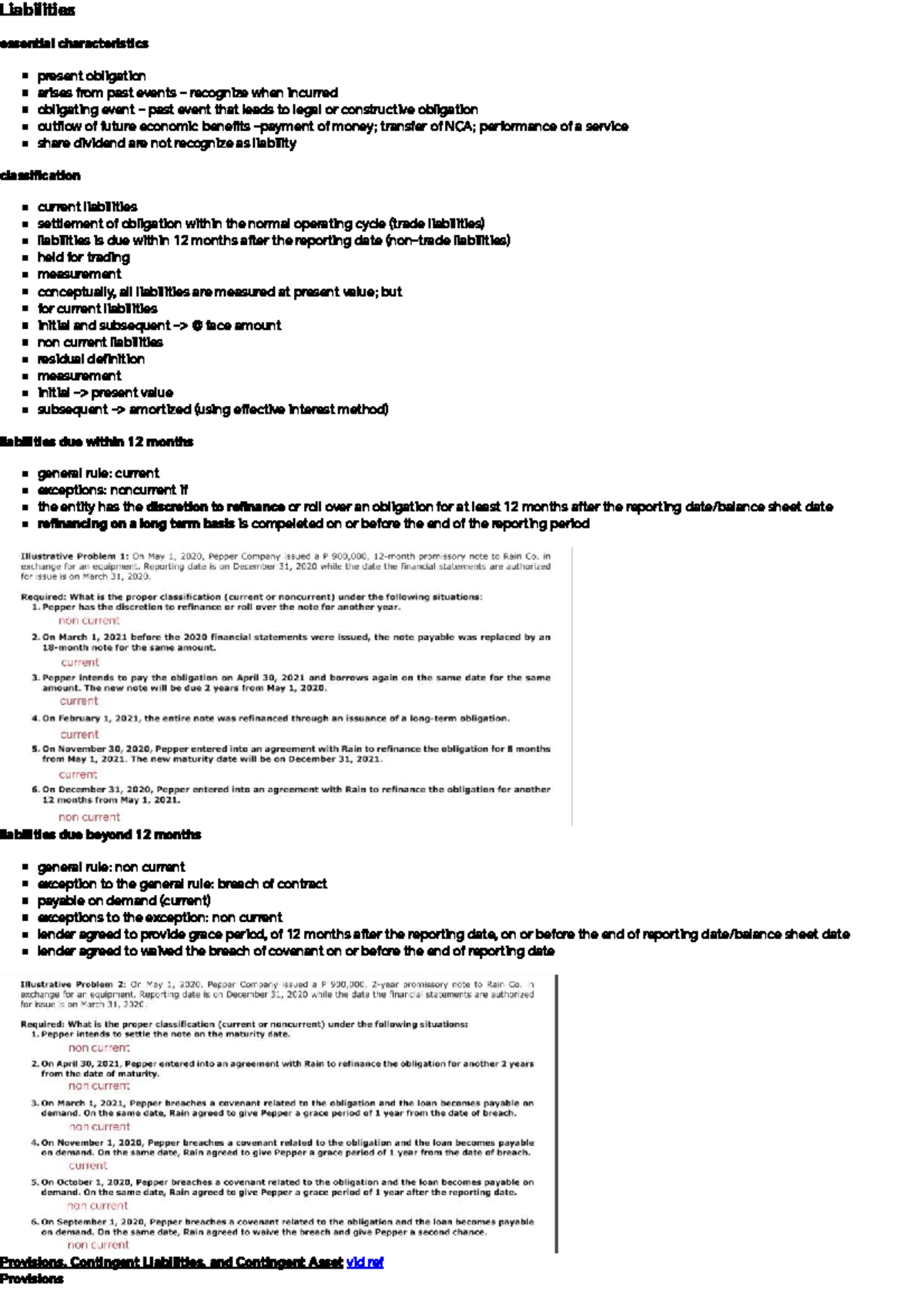 Liabilities Summary Notes for FAR 2: Key Characteristics and ...