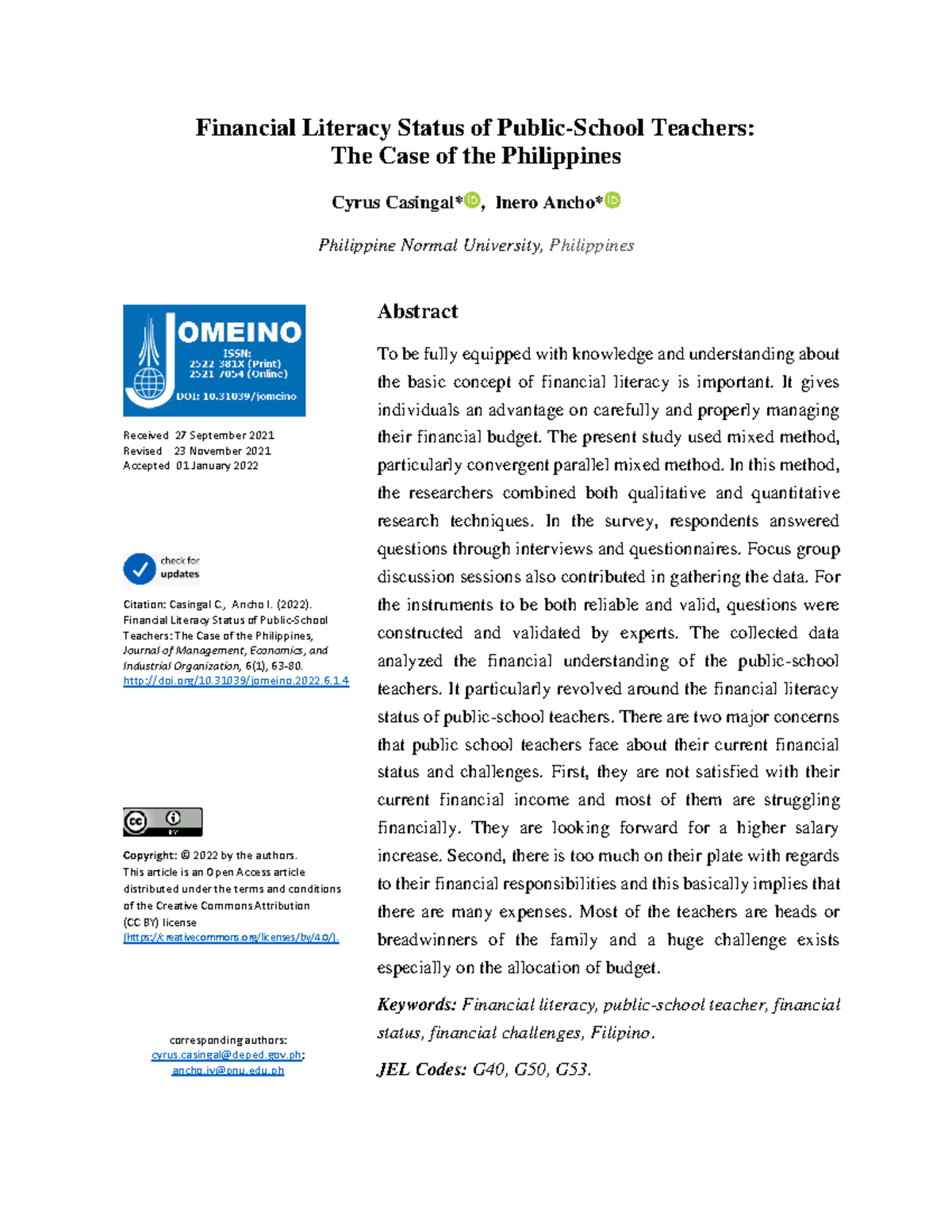 Financial Literacy Status of Filipino Public School Teachers 0 ...